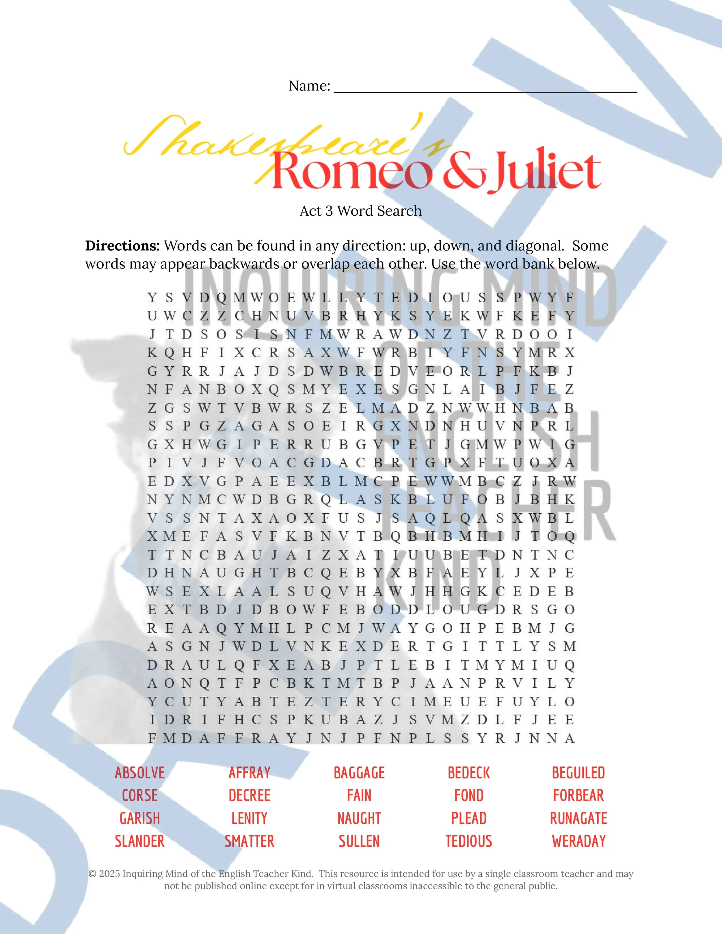Romeo and Juliet Reading Guides, Vocabulary Games, Quizzes, Inference ...