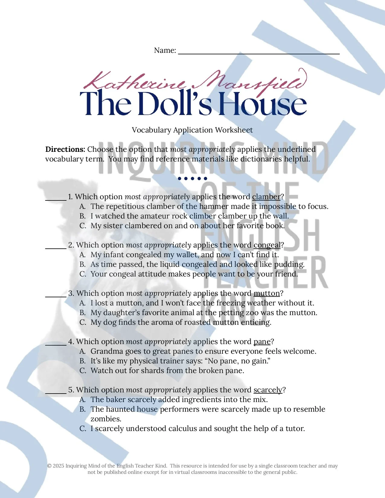 Katherine Mansfield's Short Stories - Quizzes, Vocabulary Games, and ...