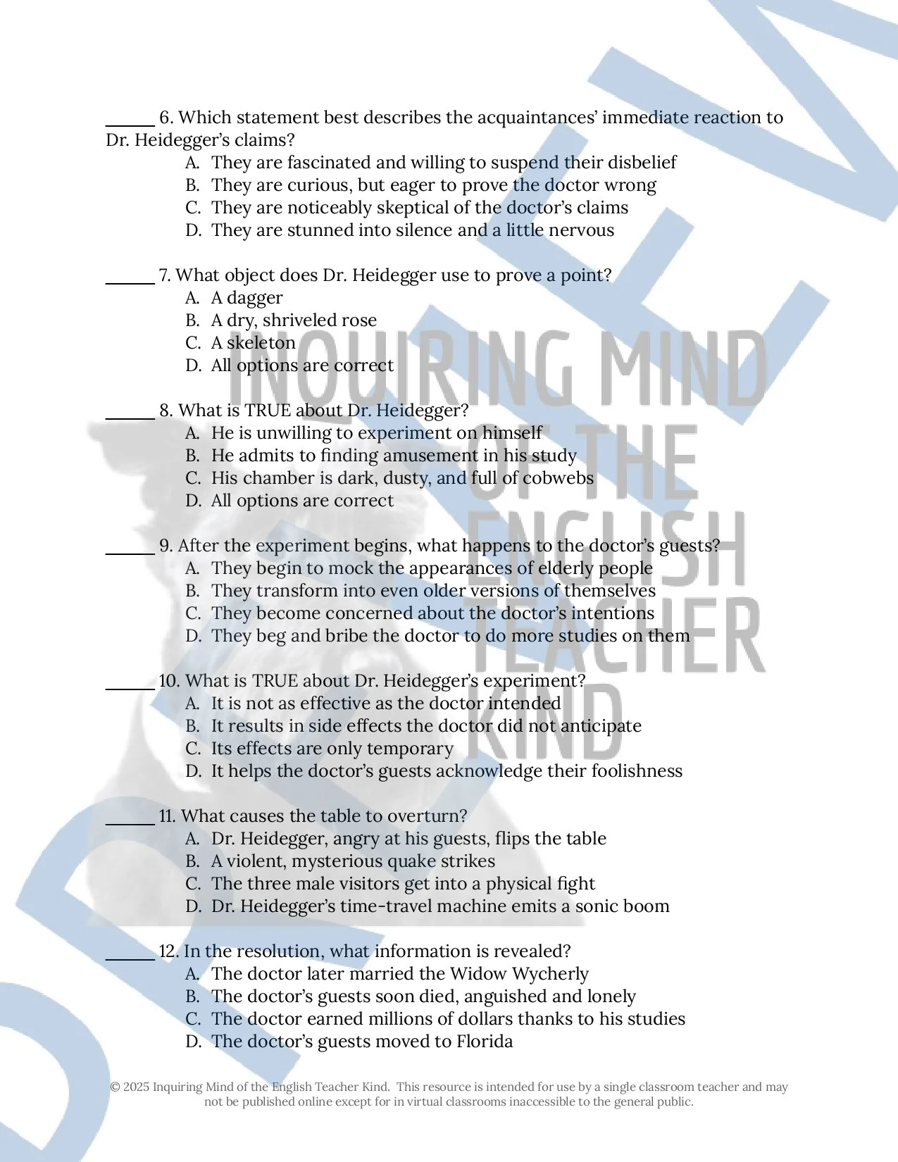 "Dr. Heidegger's Experiment" by Nathaniel Hawthorne Quiz and Close ...