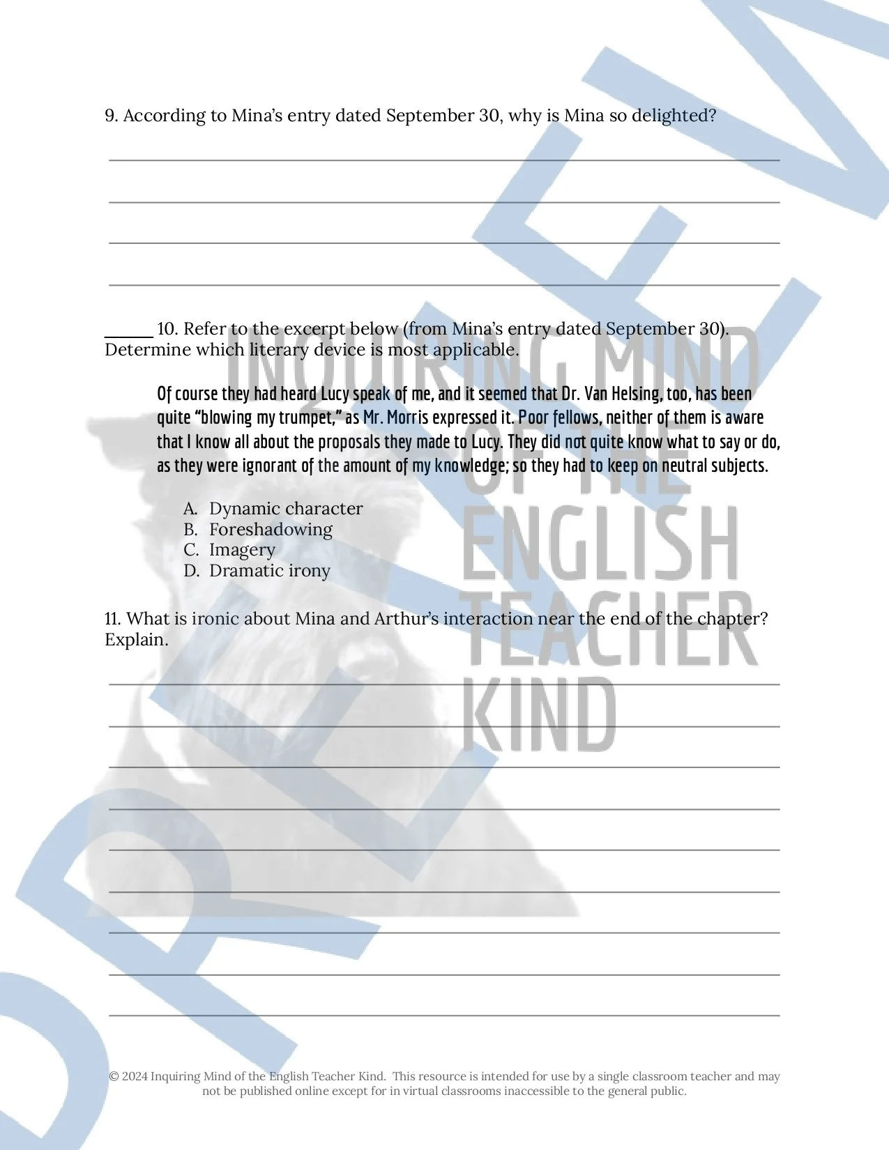 Dracula by Bram Stoker Chapters 14-17 Quiz, Close Reading Inference ...