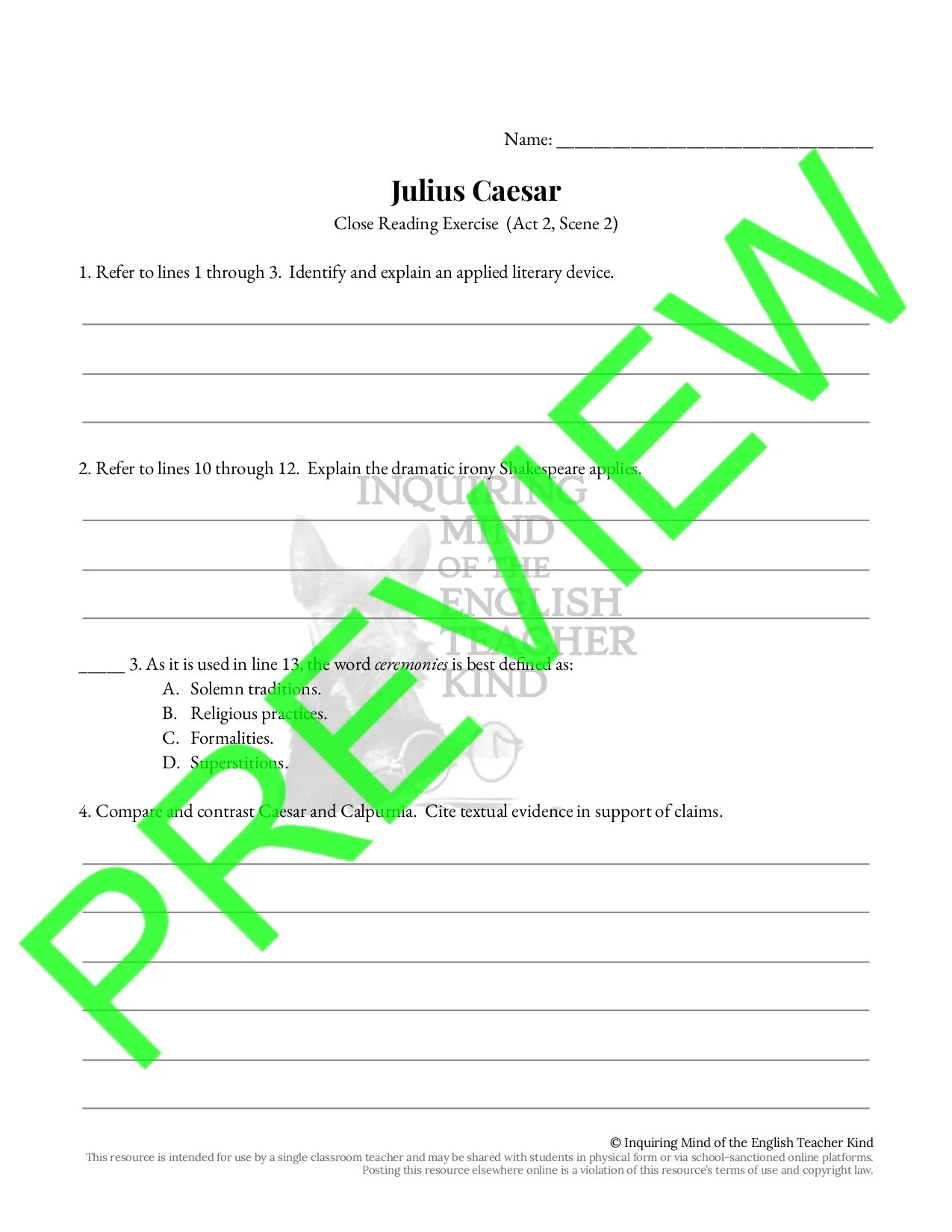 Julius Caesar Close Reading Worksheets Bundle - Inquiring Mind of the ...