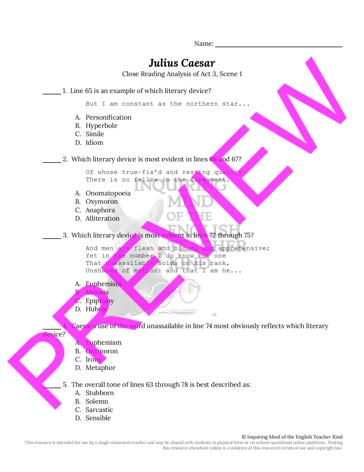 Julius Caesar Close Reading Worksheets Bundle - Inquiring Mind of the ...