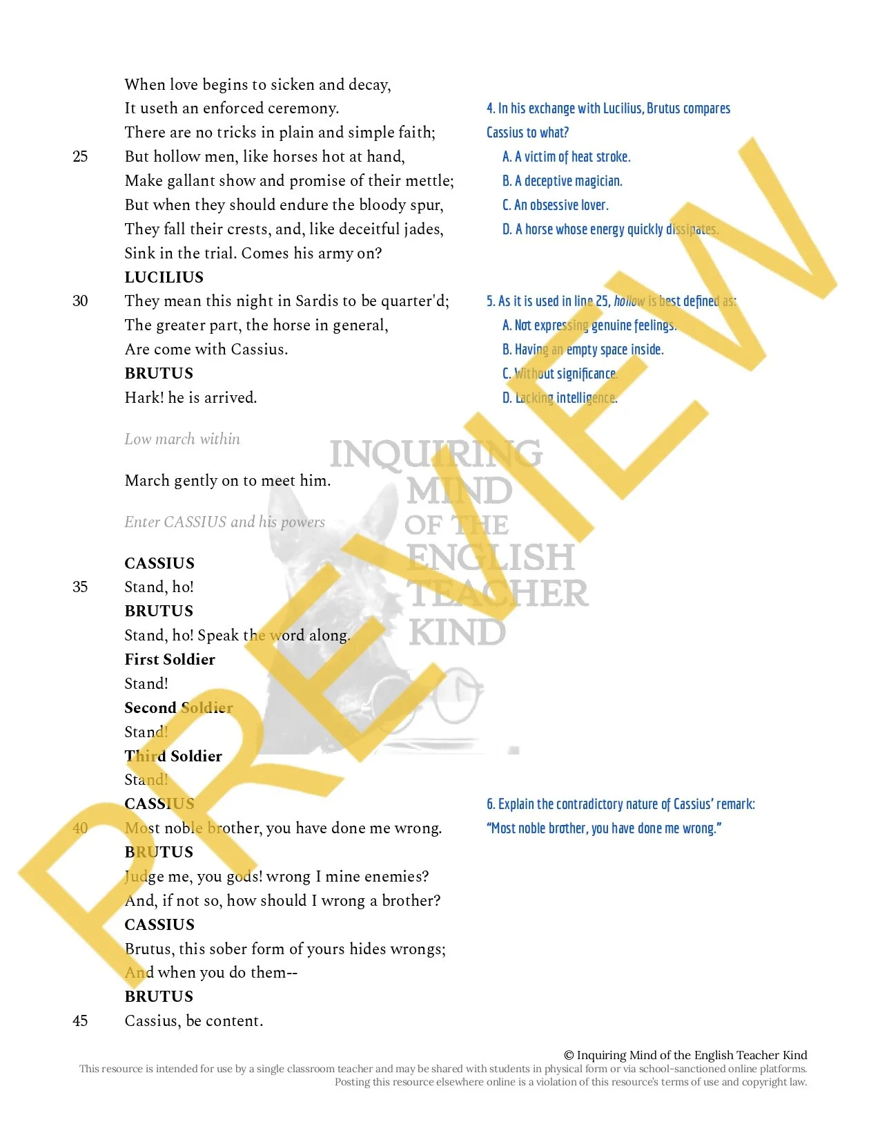 Julius Caesar Close Reading Worksheets Bundle - Inquiring Mind of the ...