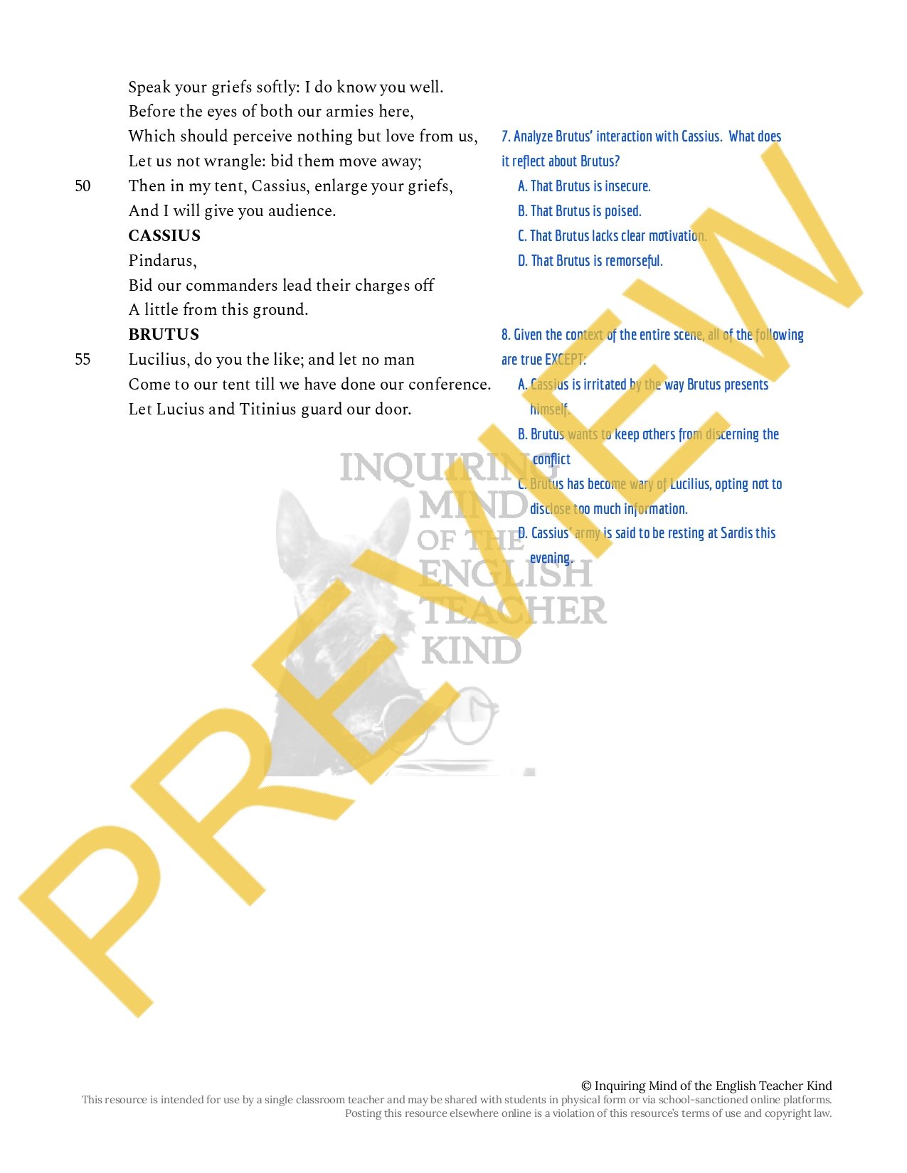 Julius Caesar Close Reading Worksheets Bundle - Inquiring Mind of the ...