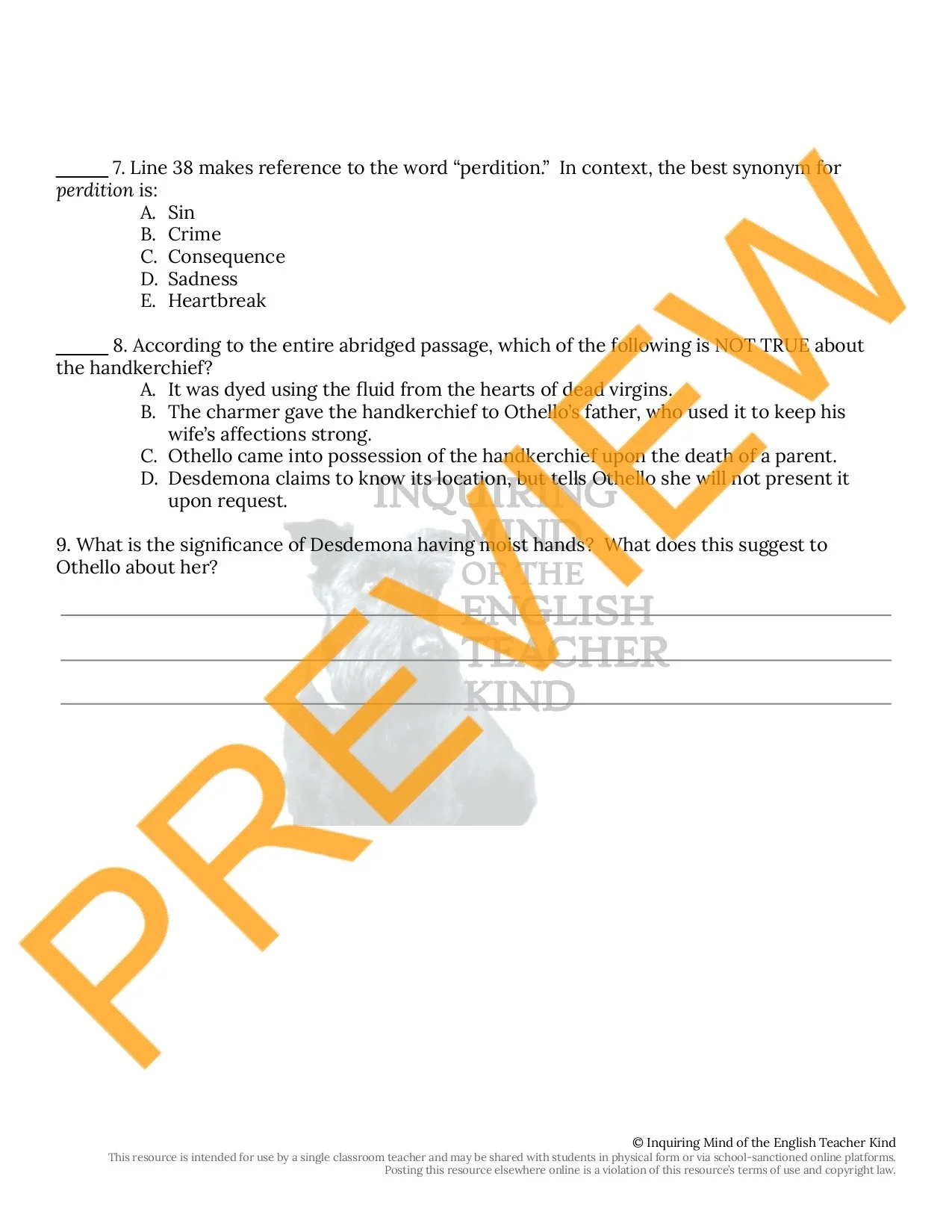 Othello Act 3 Quiz and Close Reading Worksheets Bundle by Inquiring ...