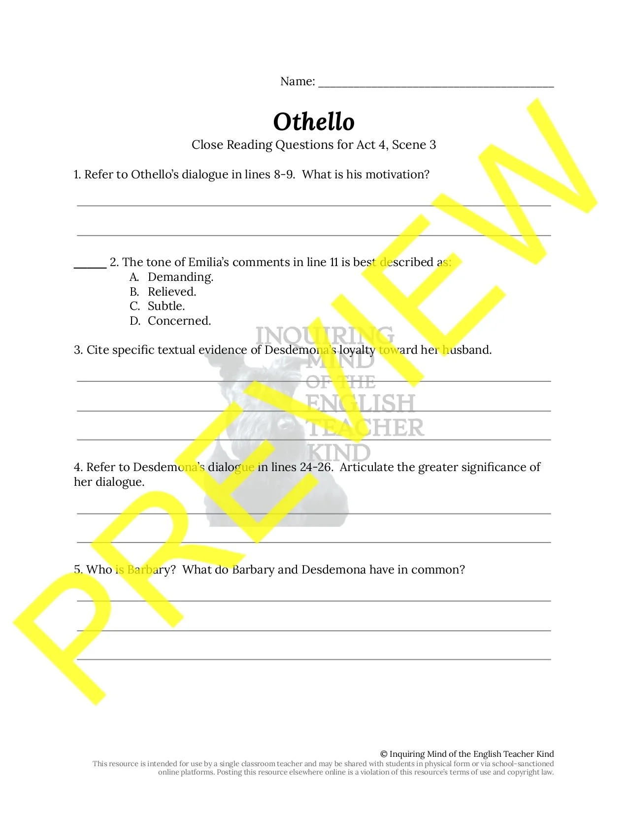 Othello Act 4 Quiz and Close Reading Analysis Worksheets Bundle ...