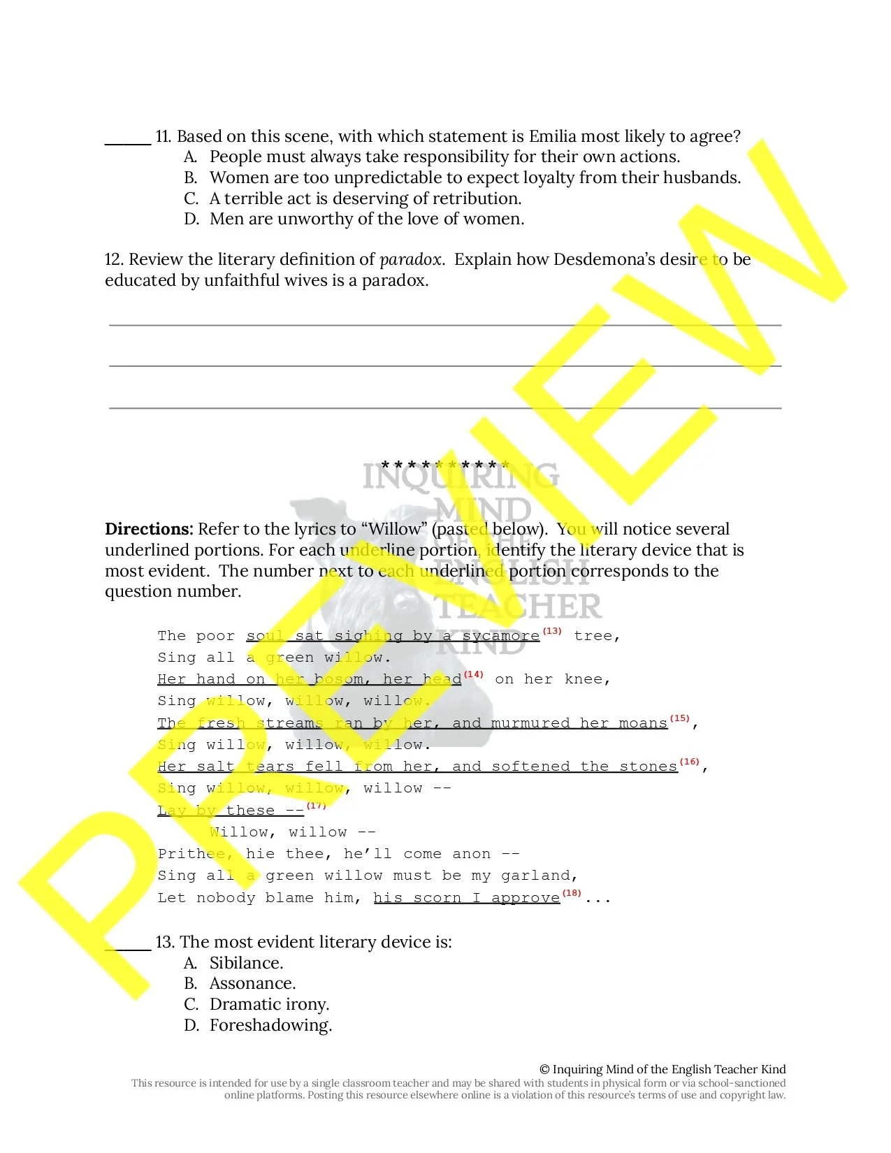 Othello Act 4 Quiz and Close Reading Analysis Worksheets Bundle ...