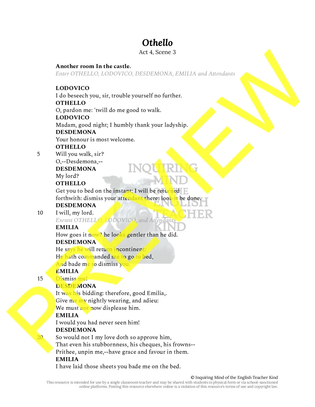 Othello Act 4 Quiz and Close Reading Analysis Worksheets Bundle ...