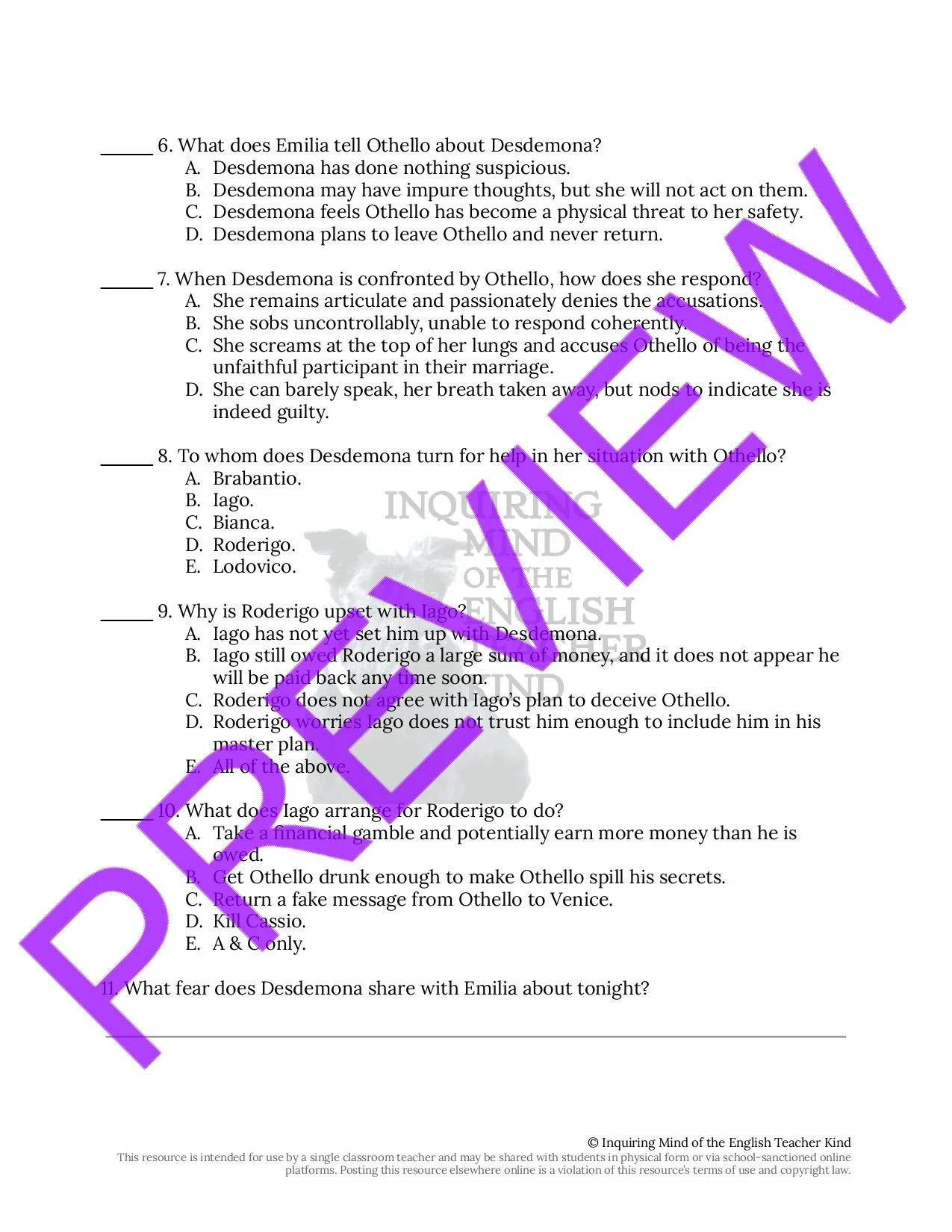 Othello Act 4 Quiz and Close Reading Analysis Worksheets Bundle ...