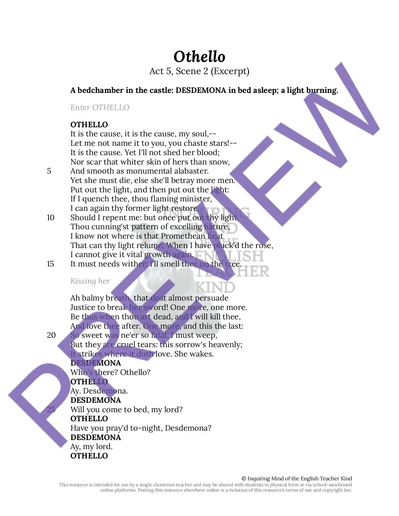 Othello Close Reading Analysis Worksheets Bundle by Inquiring Mind of ...