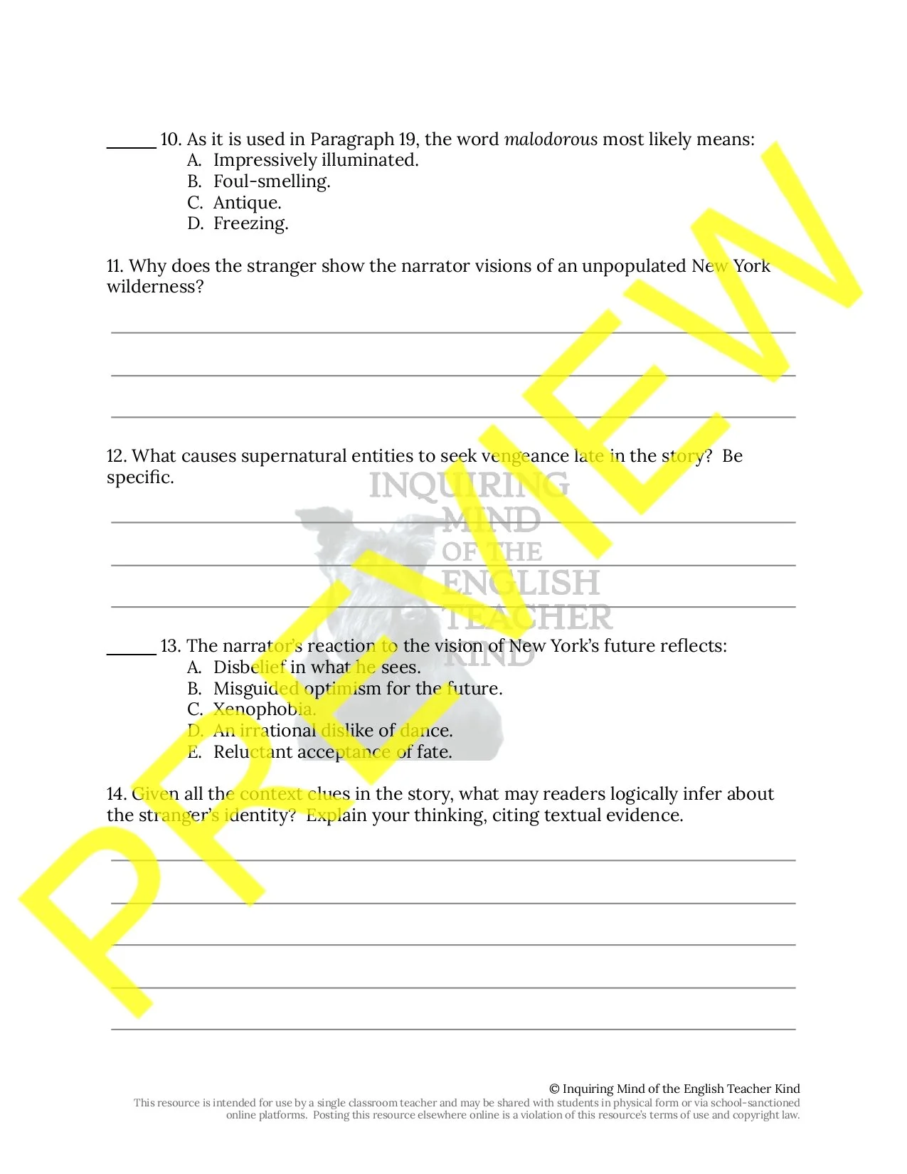 "The Terrible Old Man" by H.P. Lovecraft Quiz and Close Reading Bundle ...