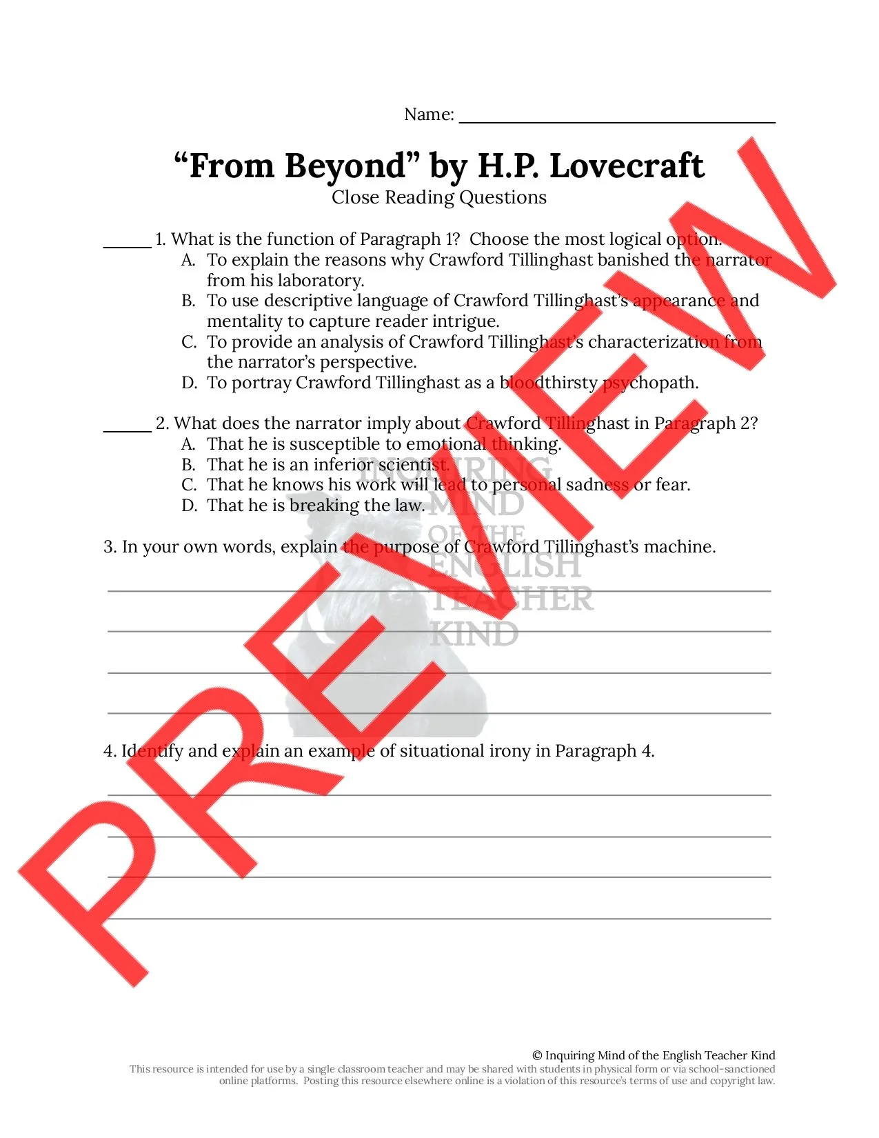 "The Cats of Ulthar" by H.P. Lovecraft Quiz, Close Reading, and ...