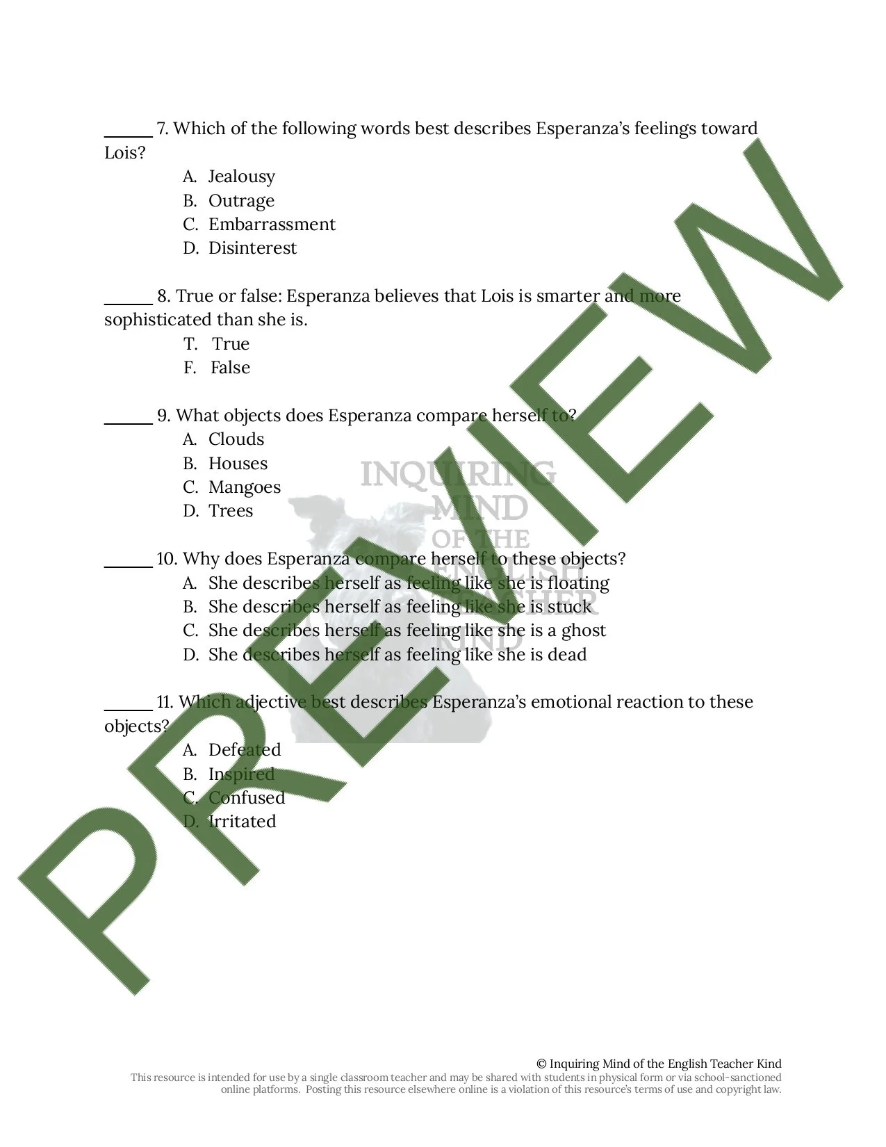 The House on Mango Street by Sandra Cisneros Quiz and Answer Key Bundle ...