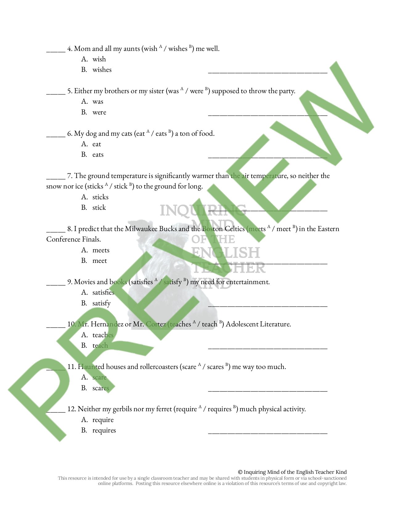 Grammar Worksheet on Compound Subjects and Verbs with Answer Key ...