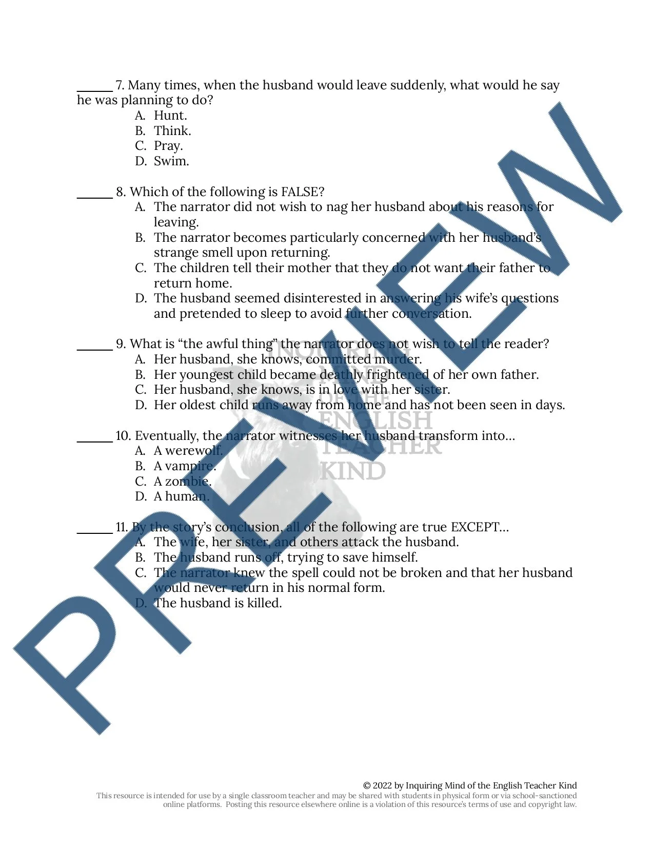 "The Wife's Story" by Ursula K. Le Guin Quiz and Answer Key — Inquiring ...