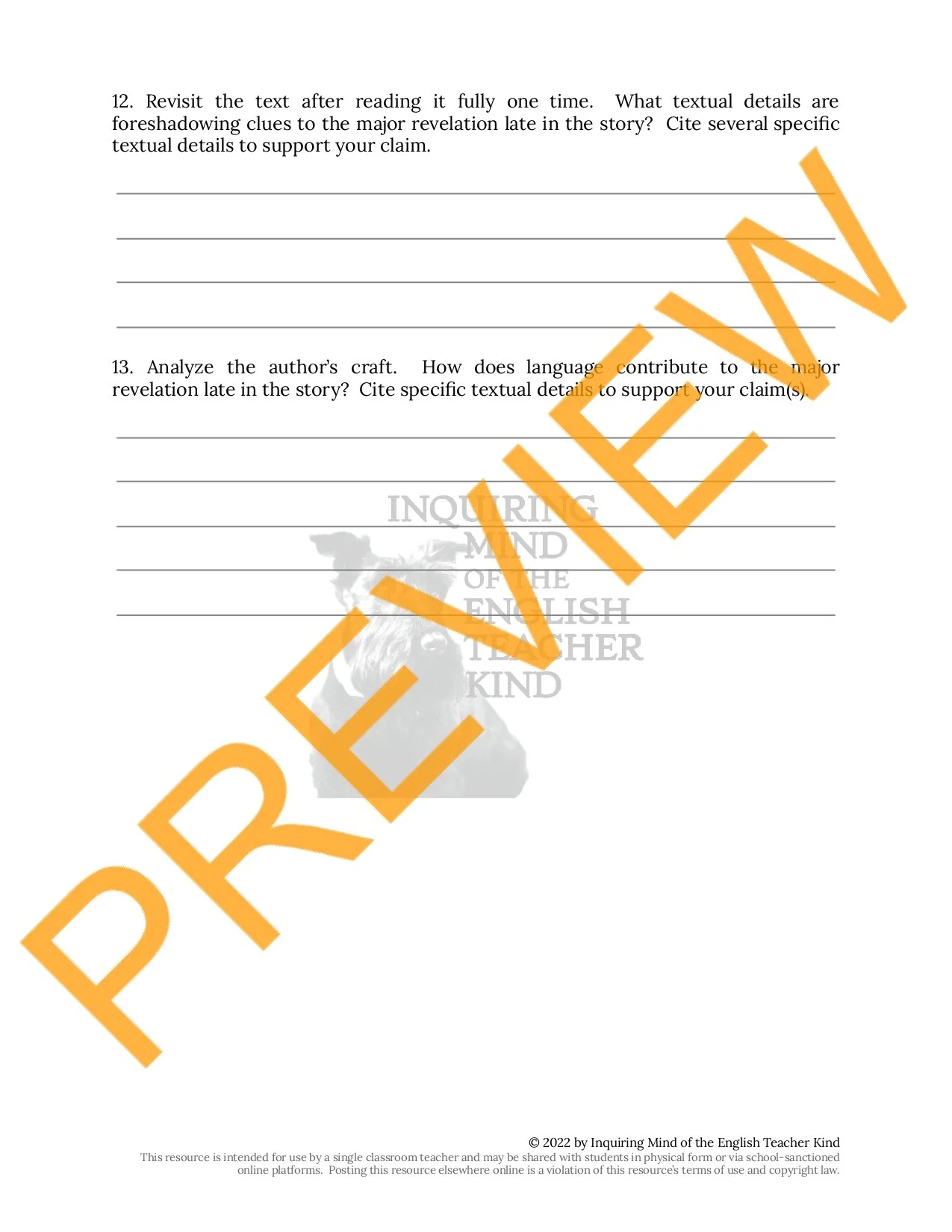 "The Wife's Story" by Ursula K. Le Guin Close Reading Worksheet ...