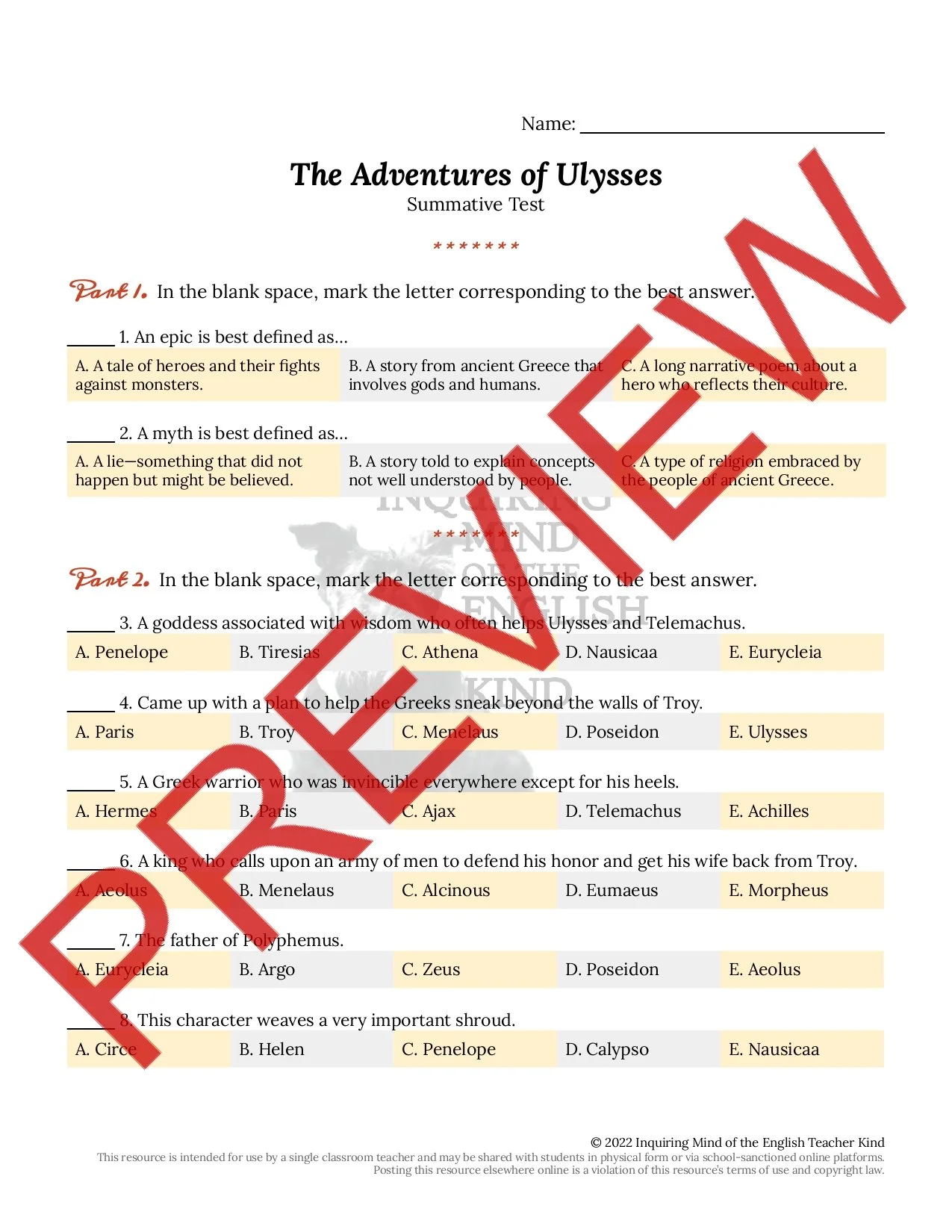 The Adventures of Ulysses Bundle of Quizzes, Close Reading Activities ...