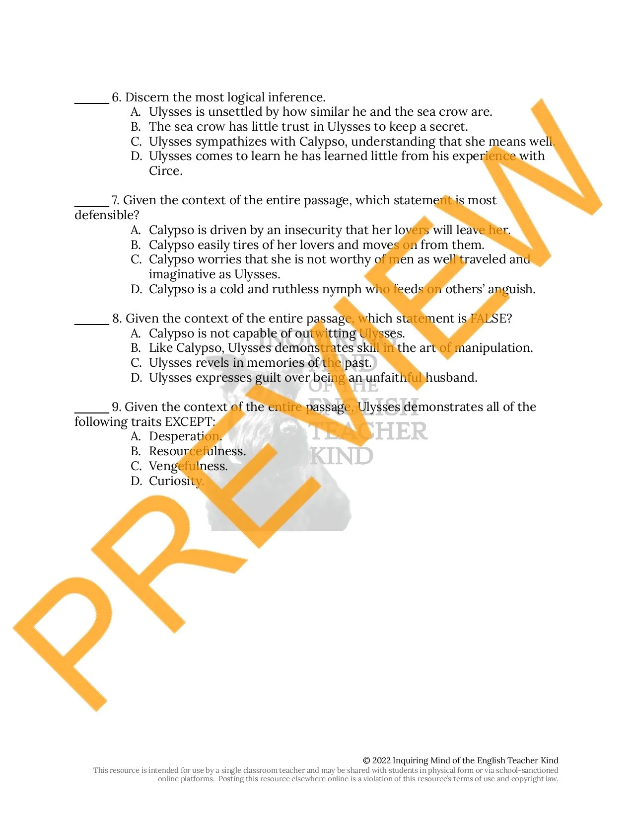 The Adventures of Ulysses Bundle of Quizzes, Close Reading Activities ...