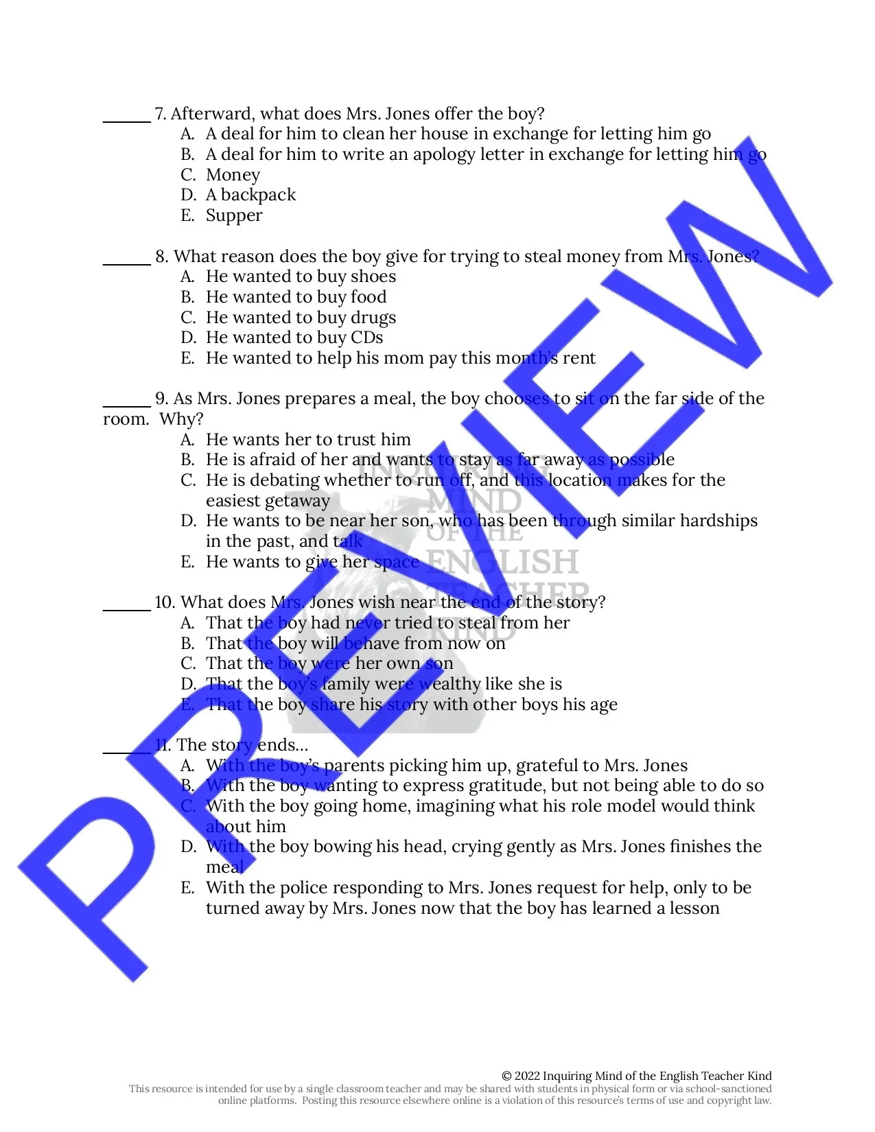 "Thank You, Ma'am" by Langston Hughes Quiz and Close Reading Analysis ...