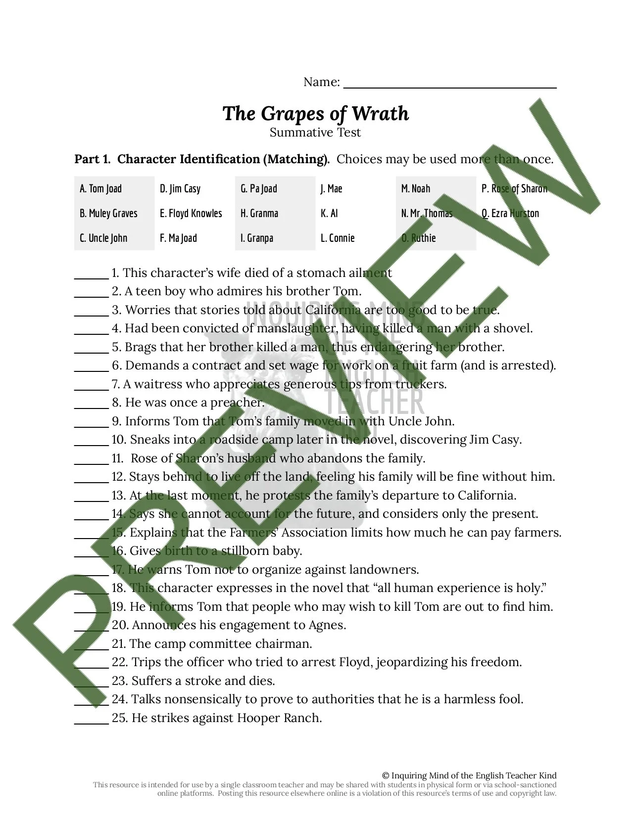 The Grapes of Wrath Test and Answer Key for High School — Inquiring ...