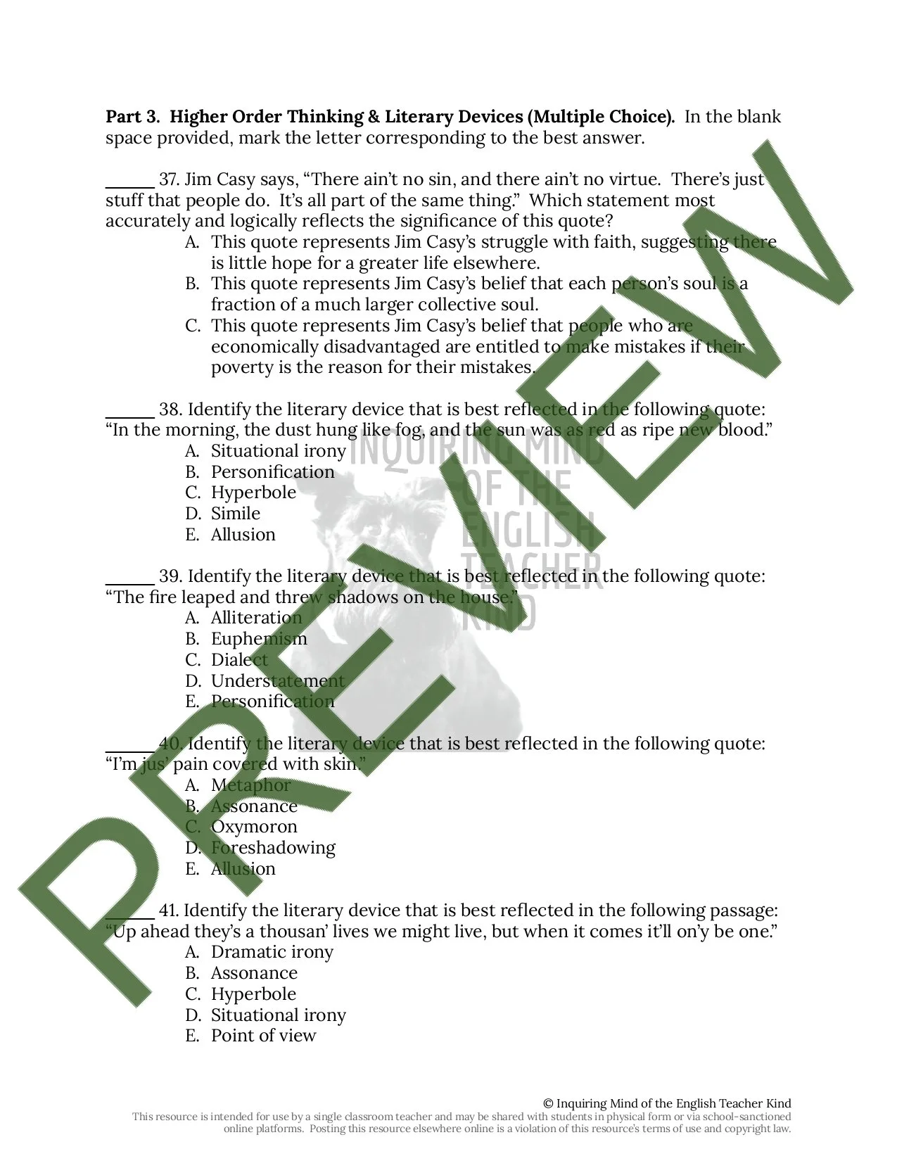 The Grapes of Wrath Test and Answer Key for High School — Inquiring ...