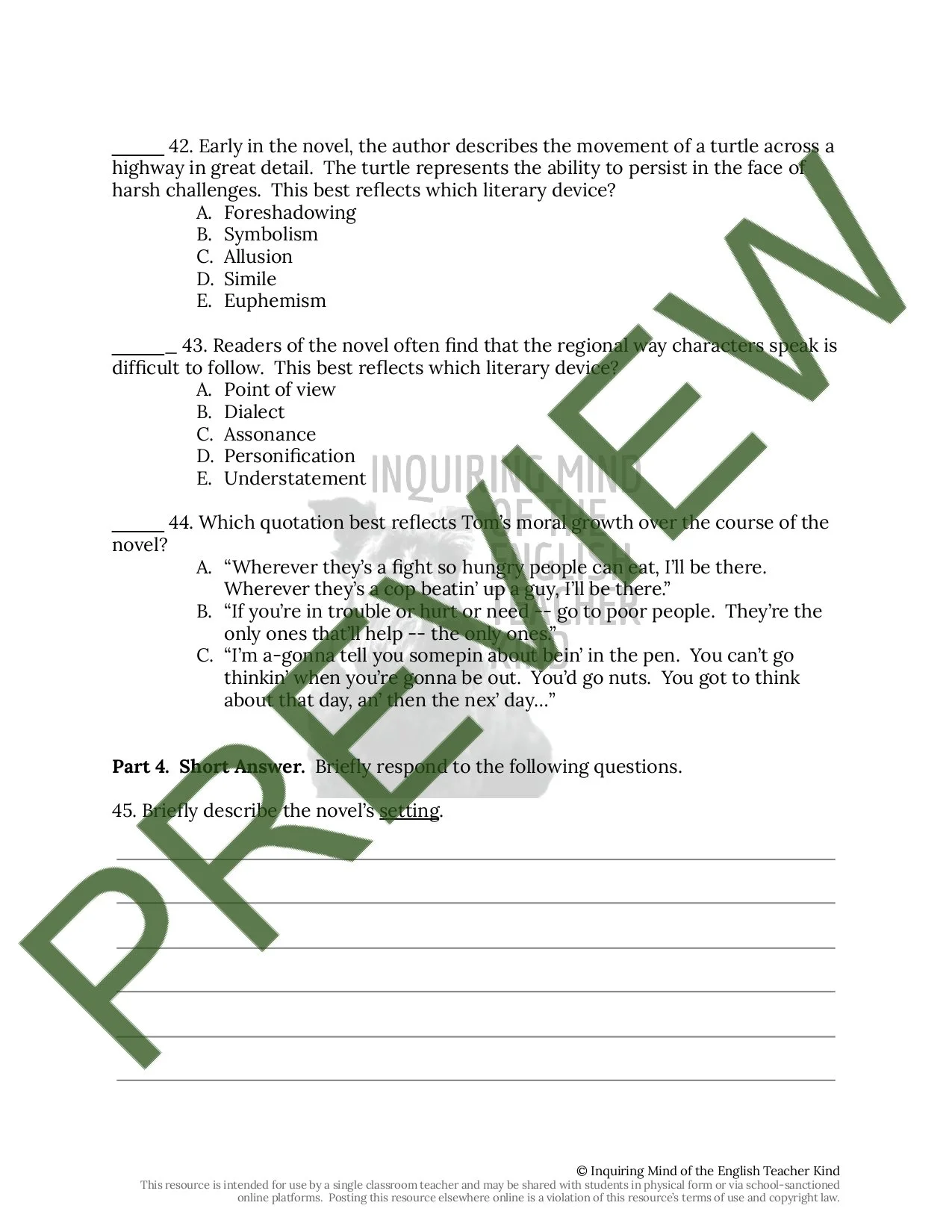 The Grapes of Wrath Test and Answer Key for High School — Inquiring ...