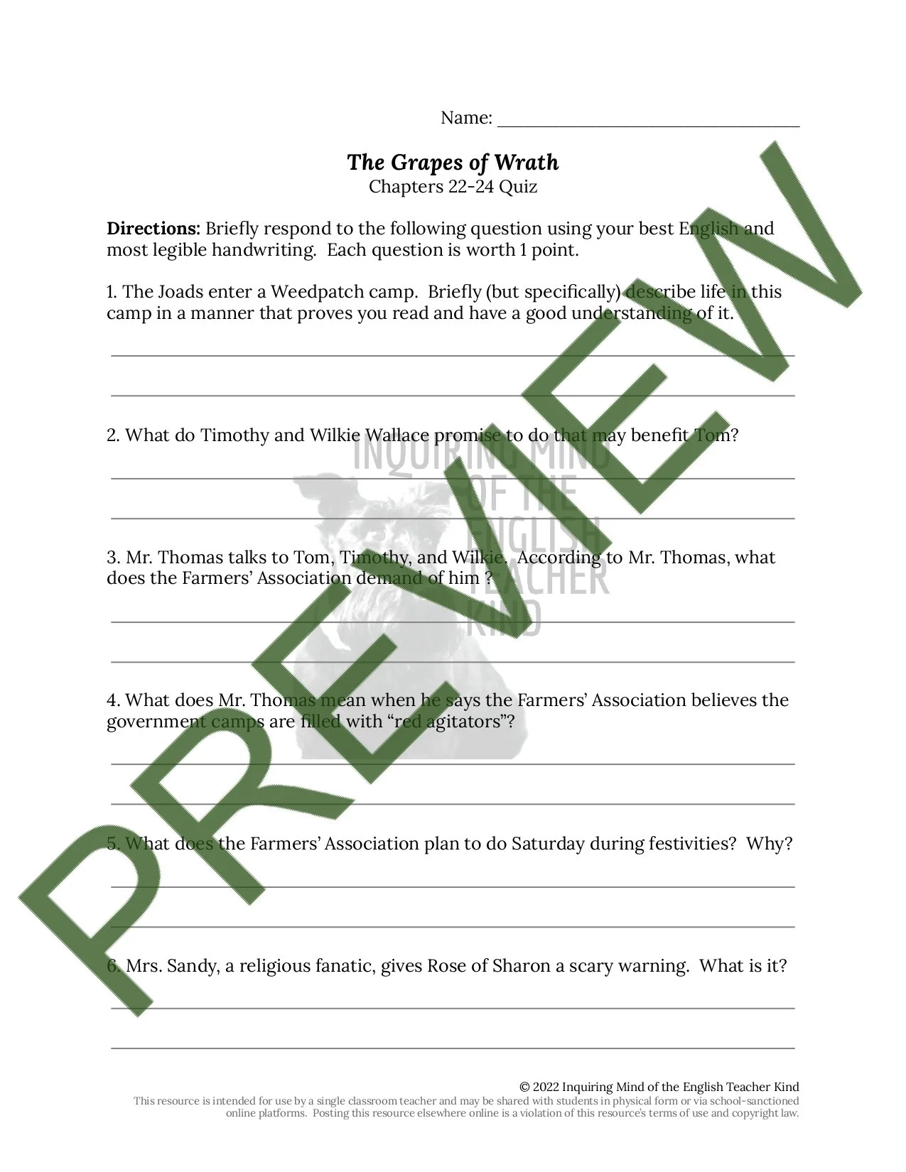The Grapes of Wrath Test and Answer Key for High School — Inquiring ...