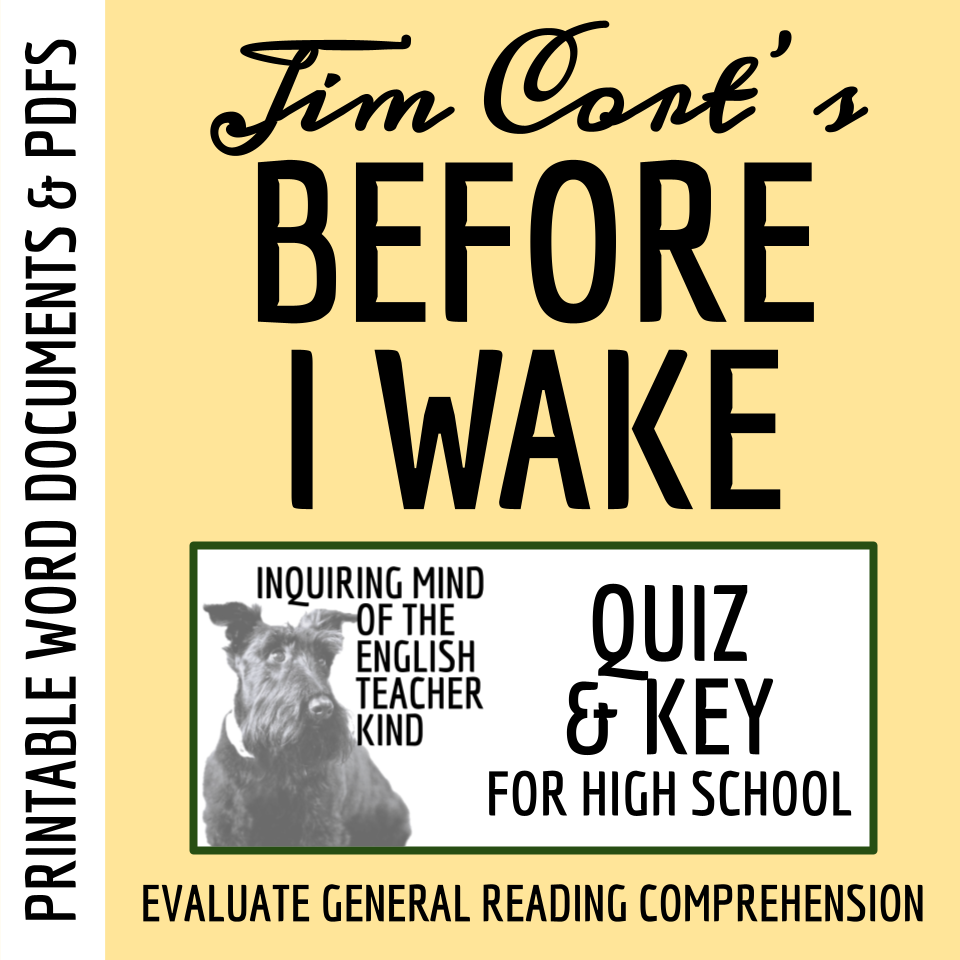 "Before I Wake" by Jim Cort Quiz and Answer Key for High School ...