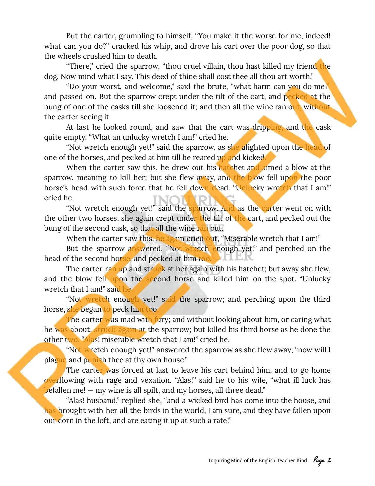 "The Dog and the Sparrow" by the Brothers Grimm Quiz and Close Reading ...