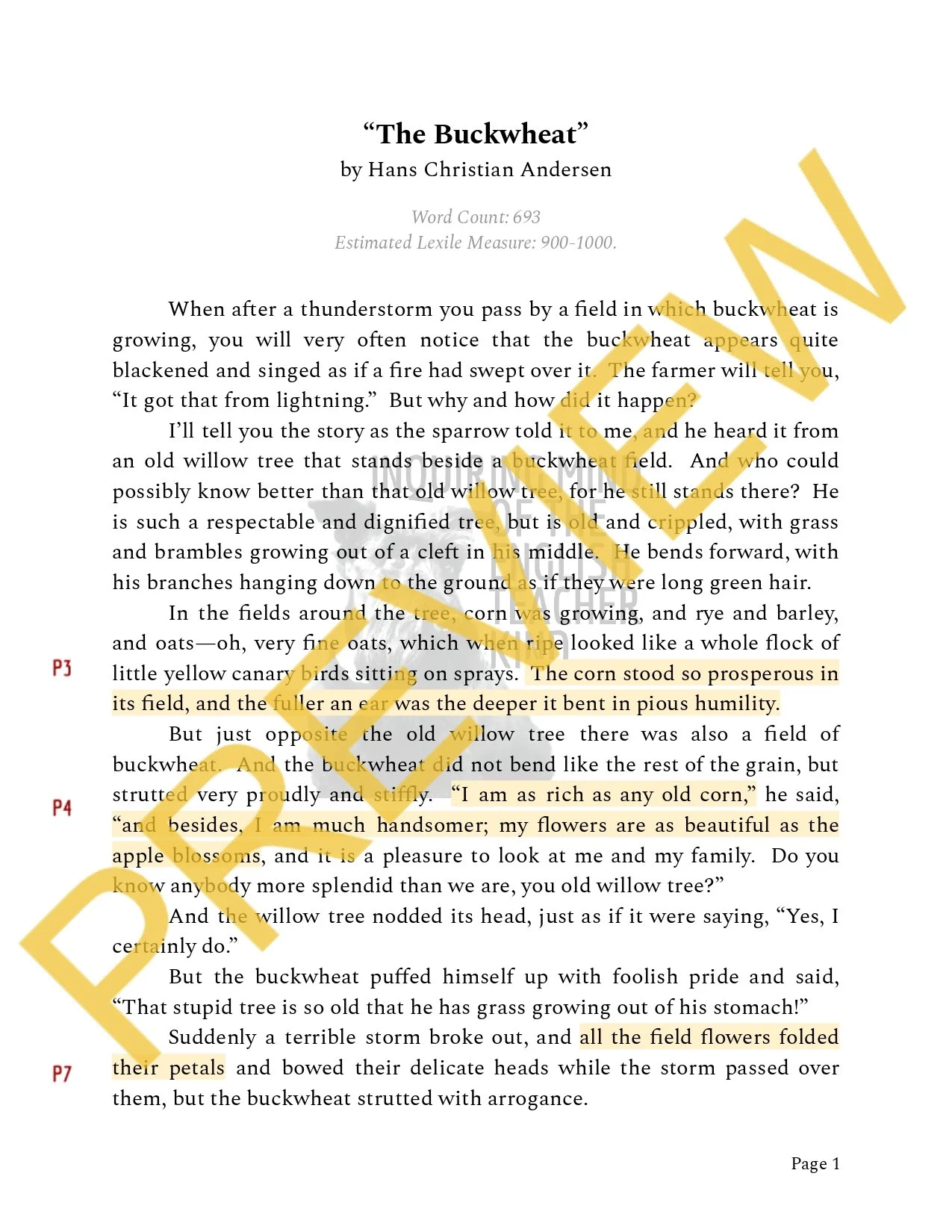 "The Buckwheat" by Hans Christian Andersen Quiz and Close Reading ...