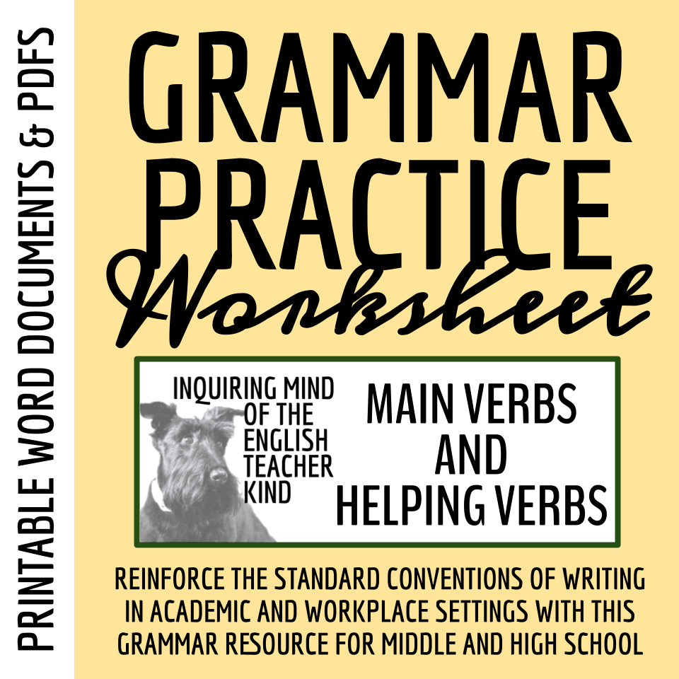 Grammar Worksheet on Main Verbs and Helping Verbs for Middle School and ...