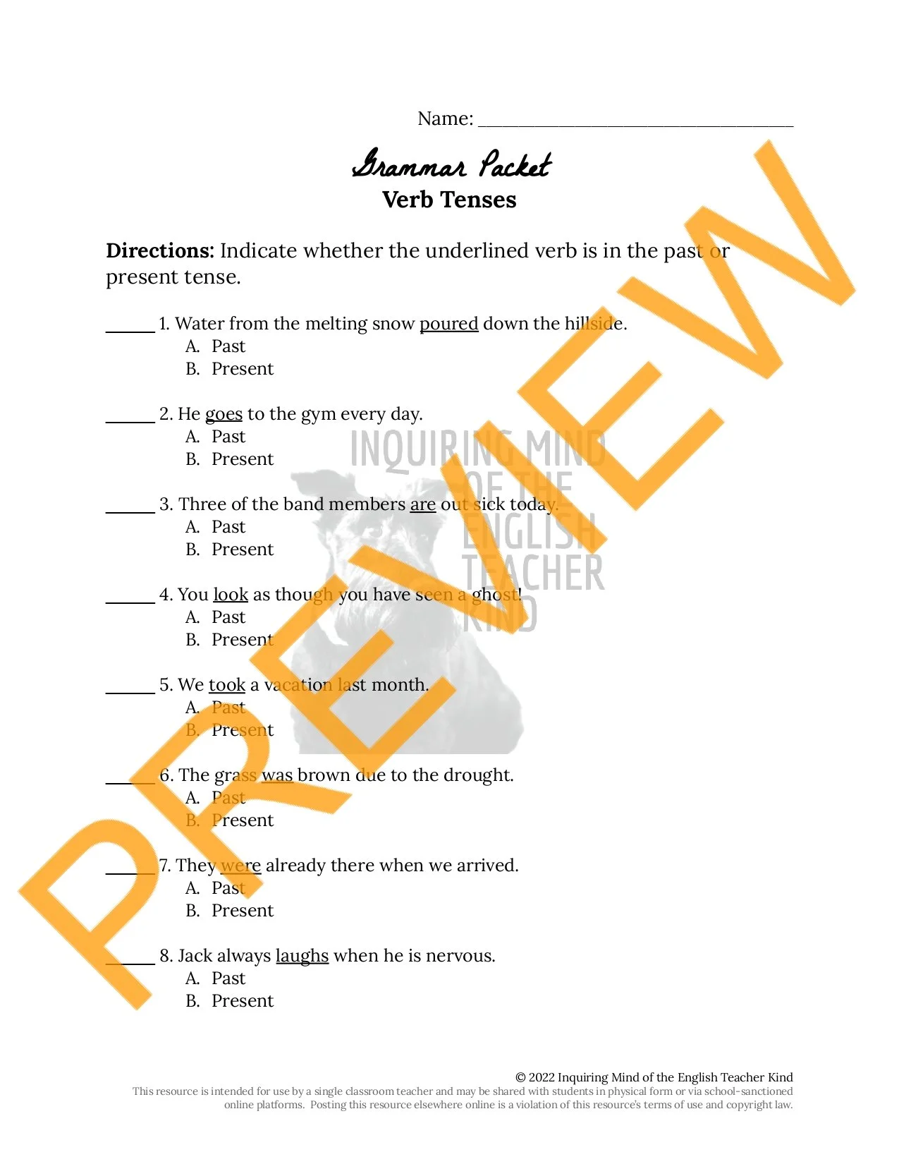 High School Grammar Practice Worksheet on Applying Verb Tenses ...