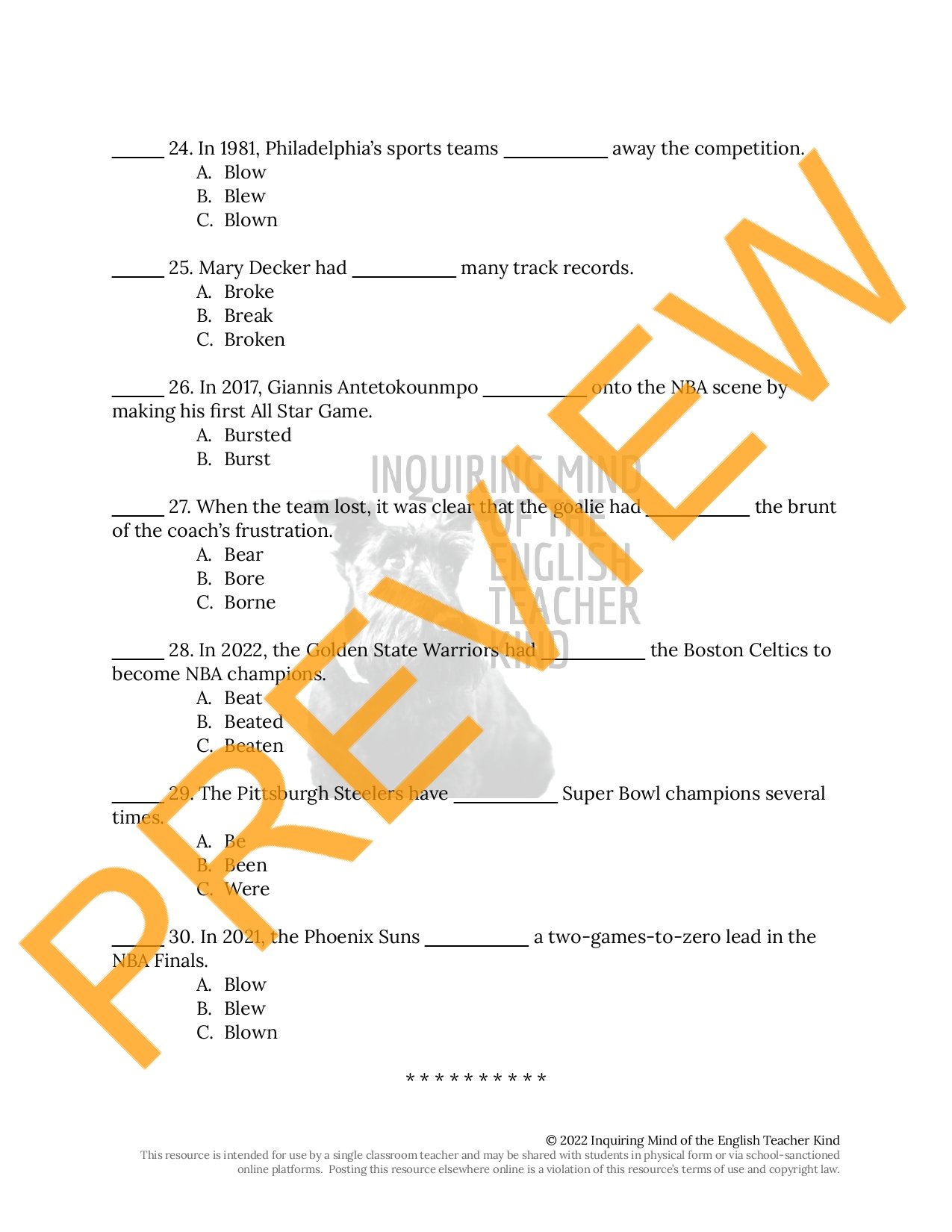 High School Grammar Practice Worksheet on Applying Verb Tenses ...