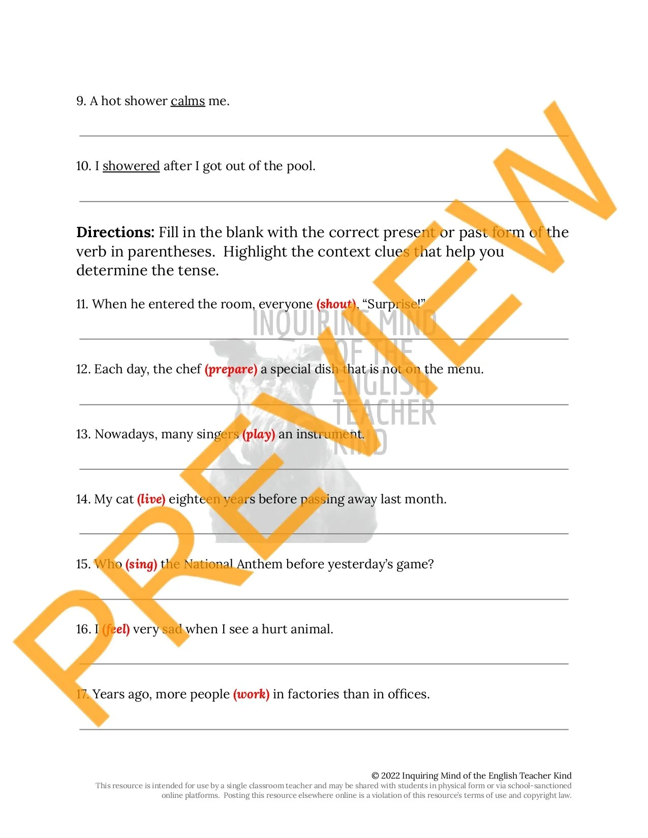 High School Grammar Practice Worksheet on Applying Verb Tenses ...
