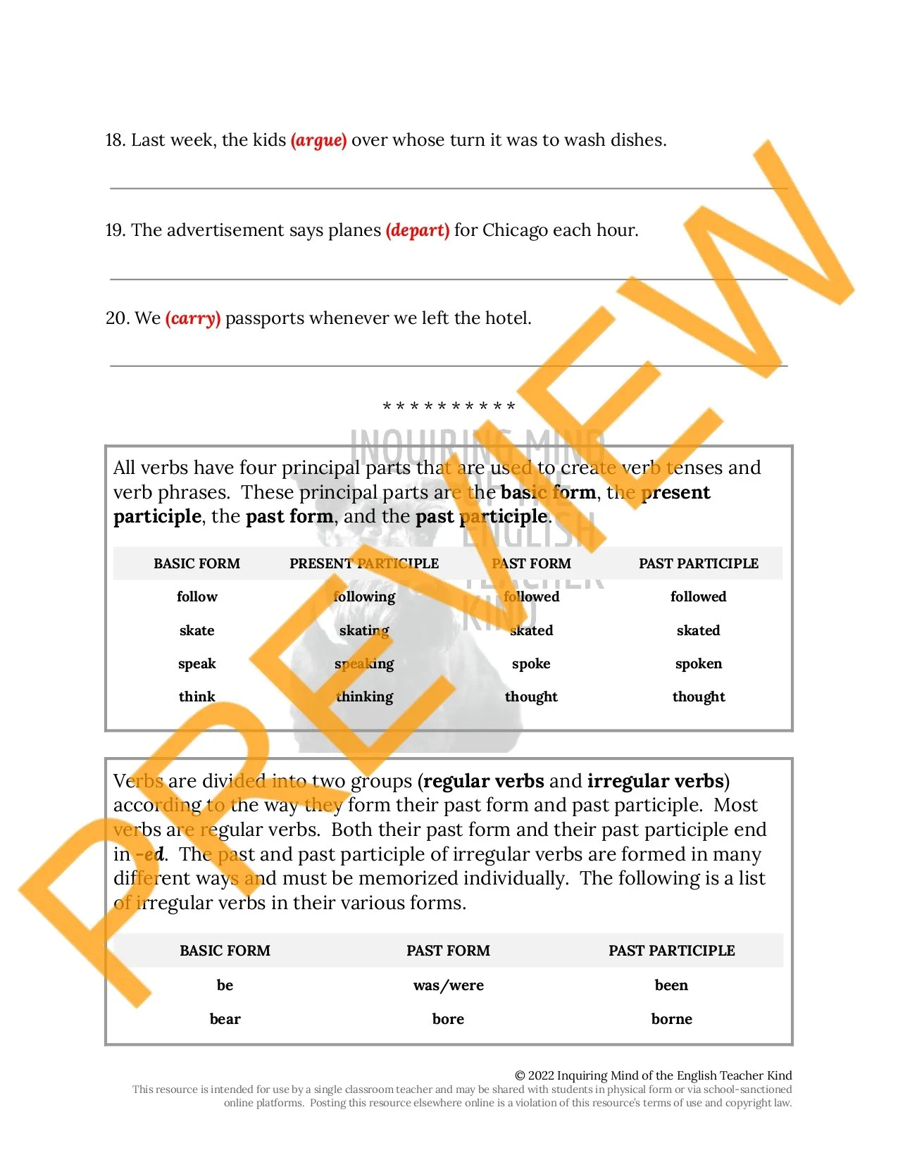 High School Grammar Practice Worksheet on Applying Verb Tenses ...