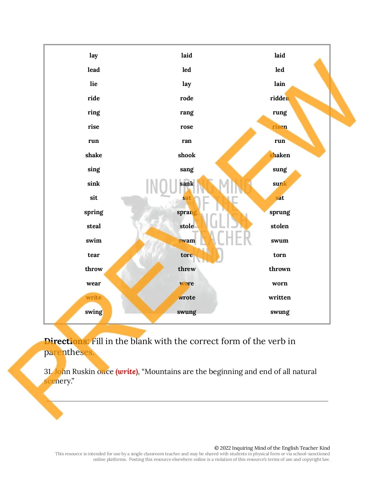 High School Grammar Practice Worksheet on Applying Verb Tenses ...