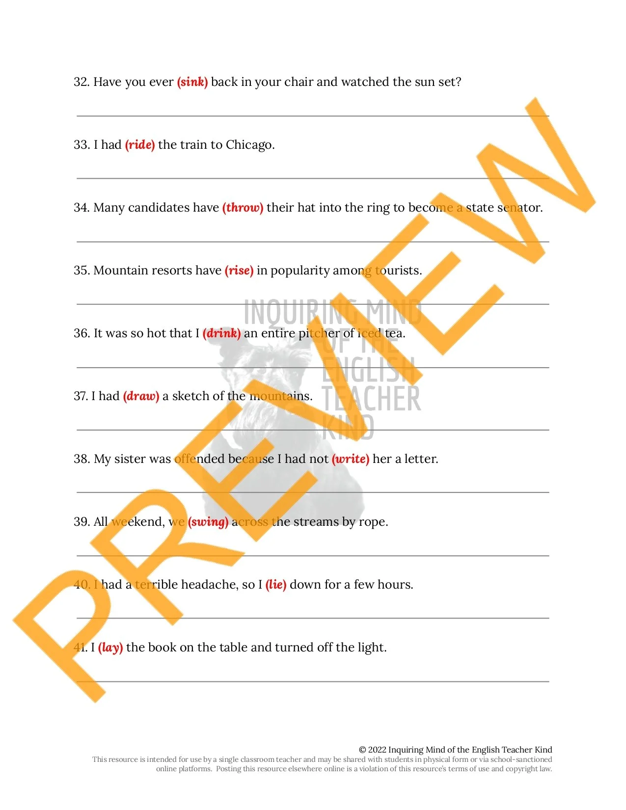 High School Grammar Practice Worksheet on Applying Verb Tenses ...