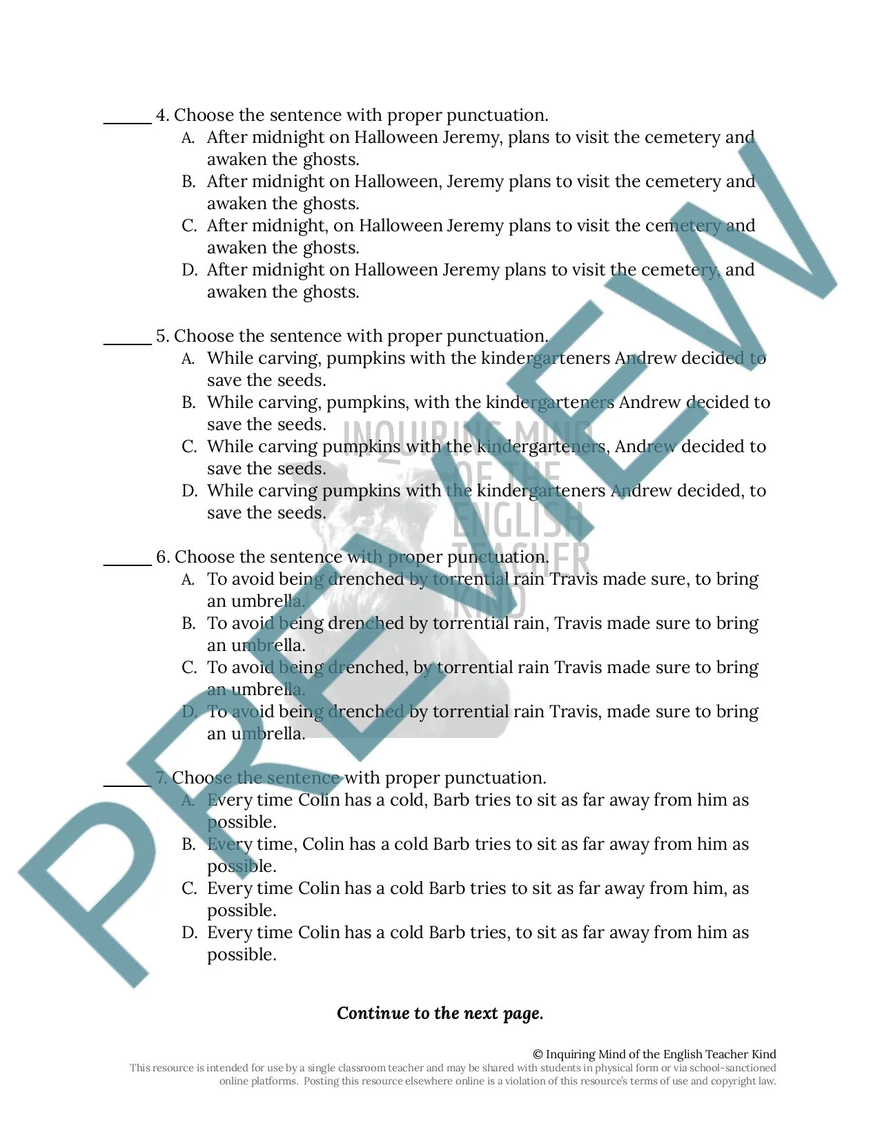 Grammar Worksheet on Commas, Semicolons, and Conjunctions with Answer ...