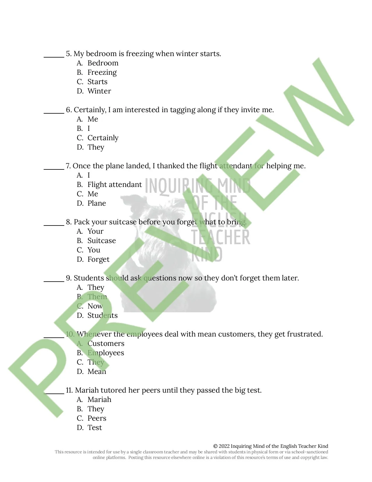 High School Grammar Practice Worksheet on Subordinate Clauses for High ...
