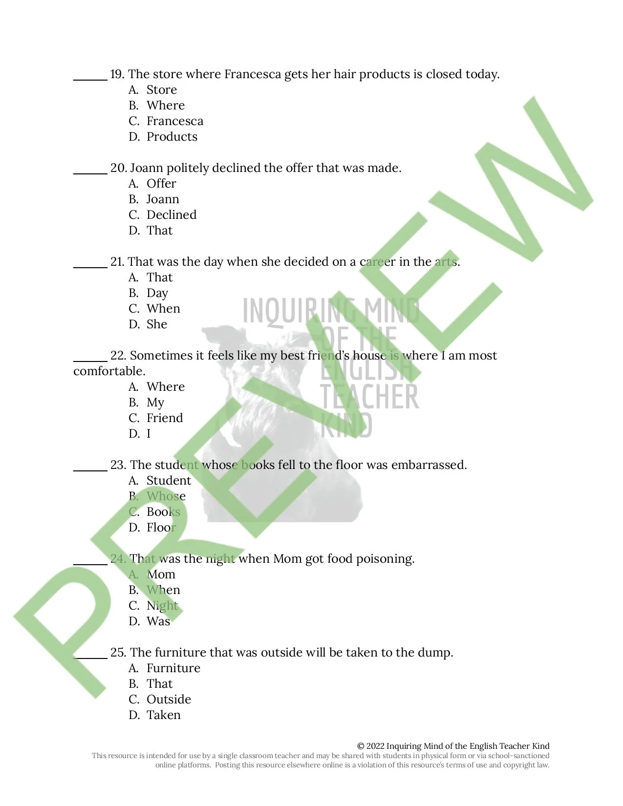 High School Grammar Practice Worksheet on Subordinate Clauses for High ...