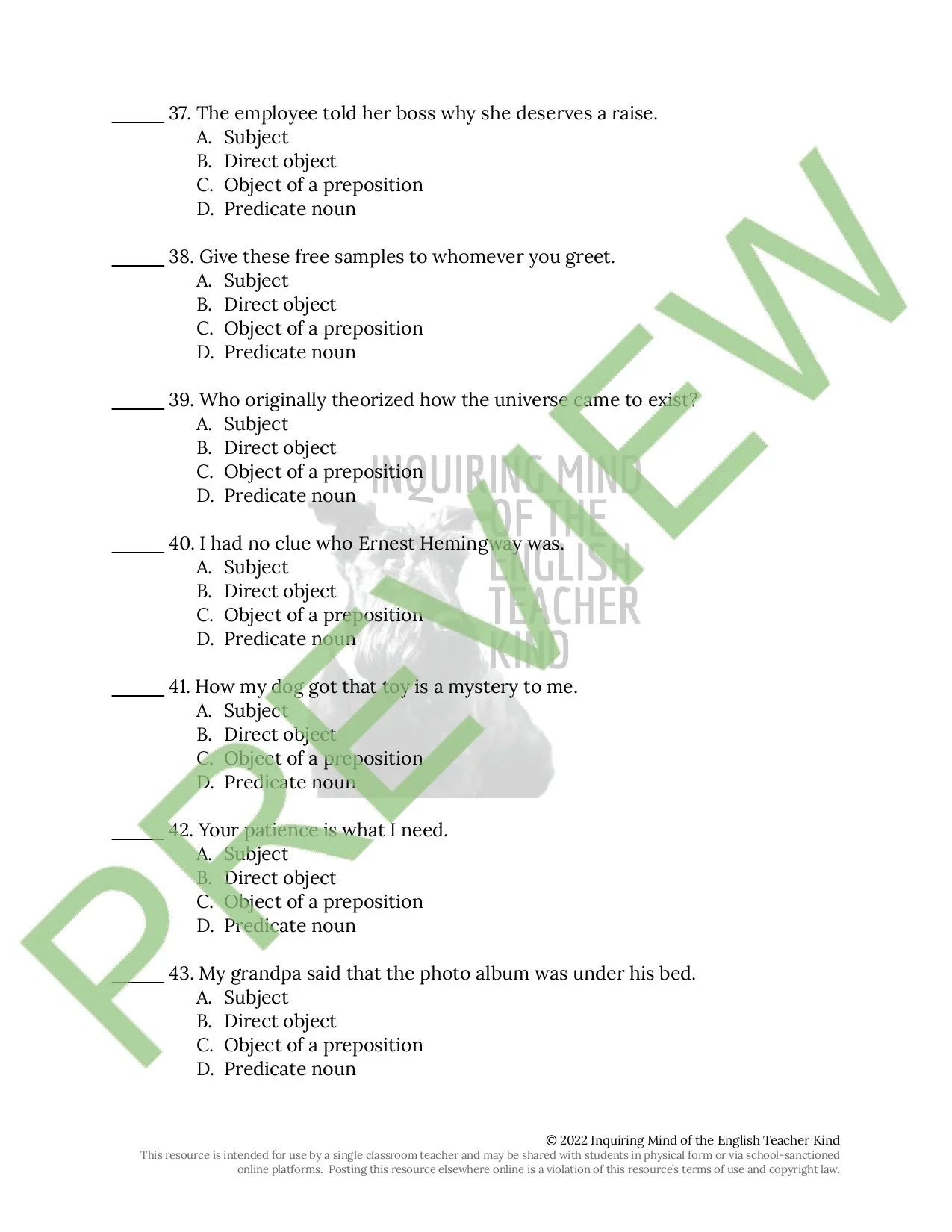 High School Grammar Practice Worksheet on Subordinate Clauses for High ...