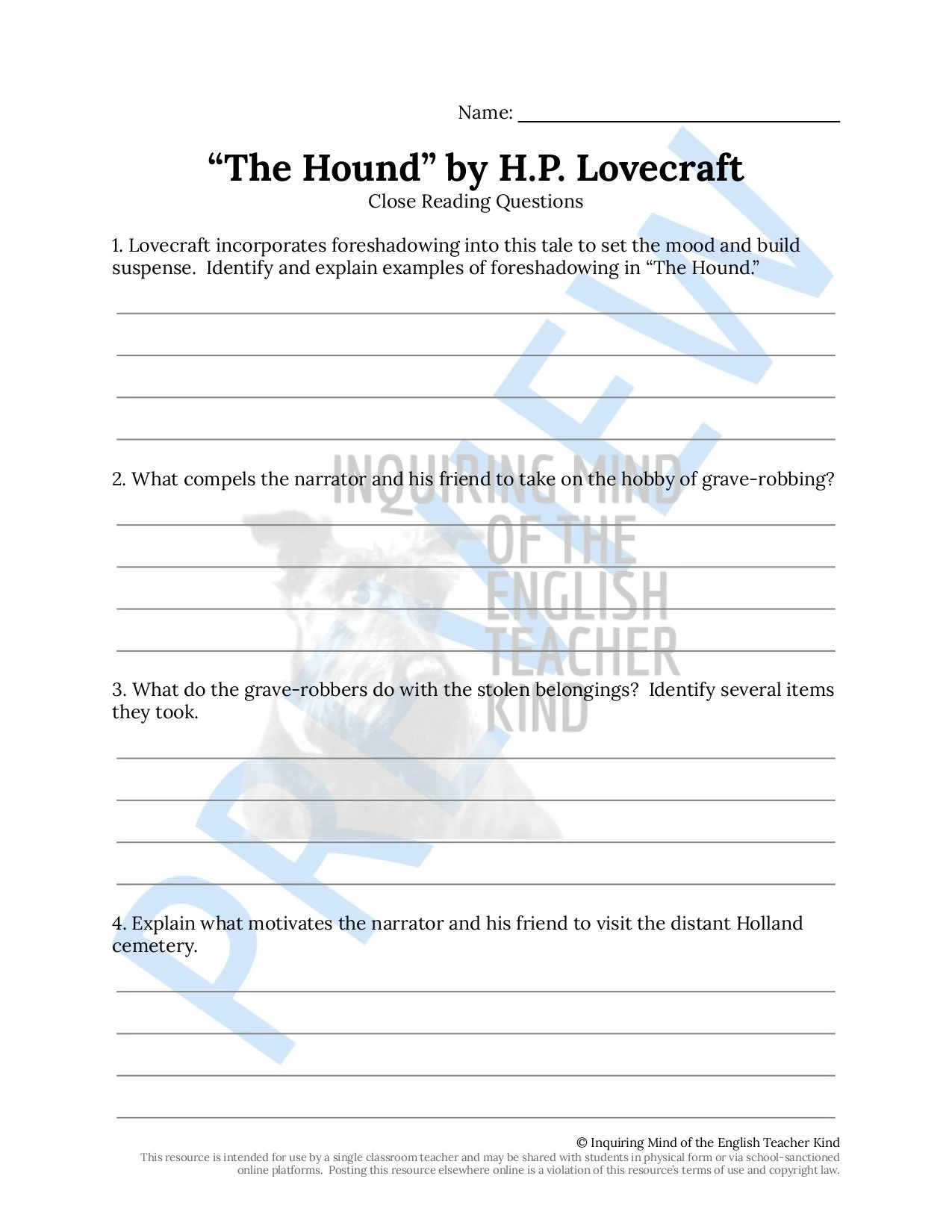 "The Cats of Ulthar" by H.P. Lovecraft Quiz, Close Reading, and ...