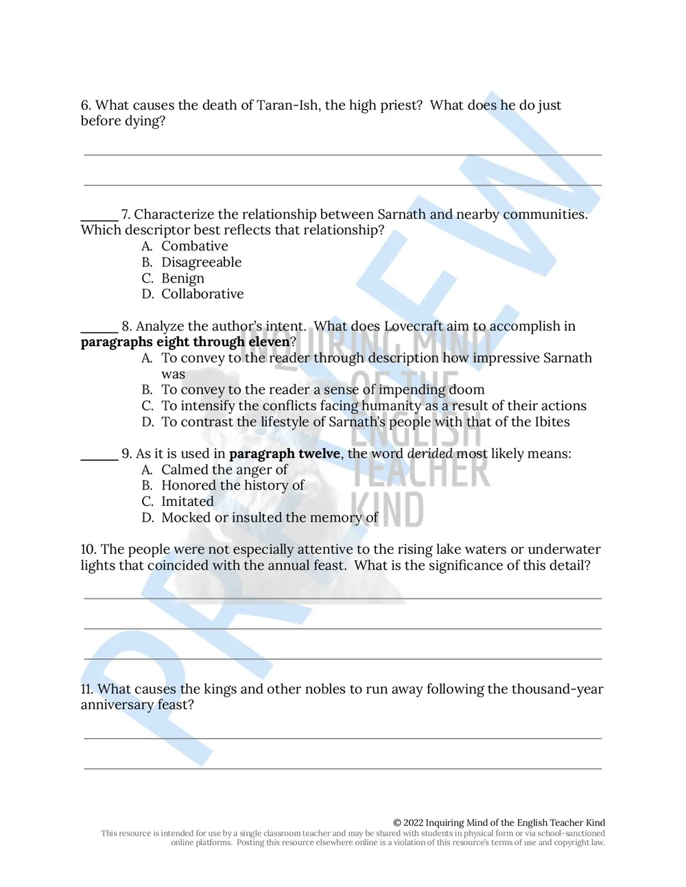 "The Beast in the Cave" by H.P. Lovecraft Quiz, Close Reading, and ...