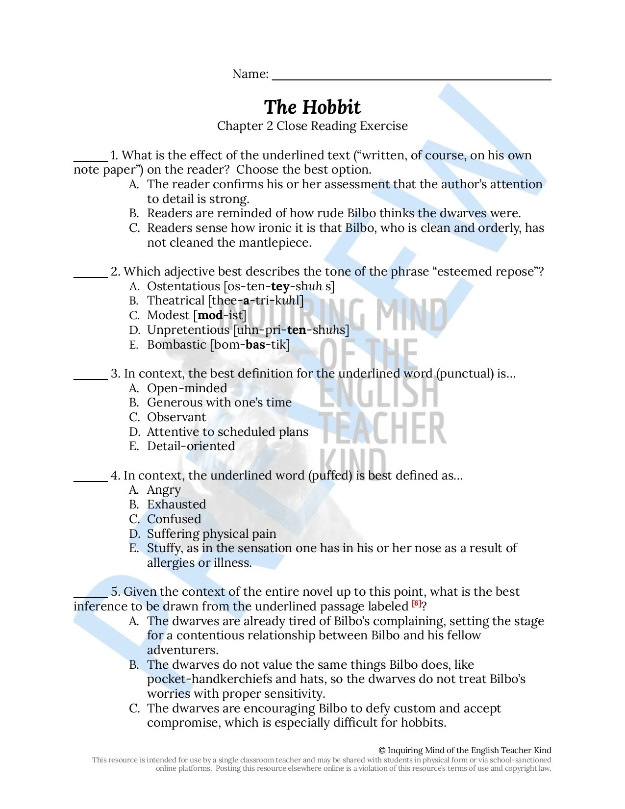 The Hobbit Close Reading Worksheets Bundle with Answer Keys — Inquiring ...