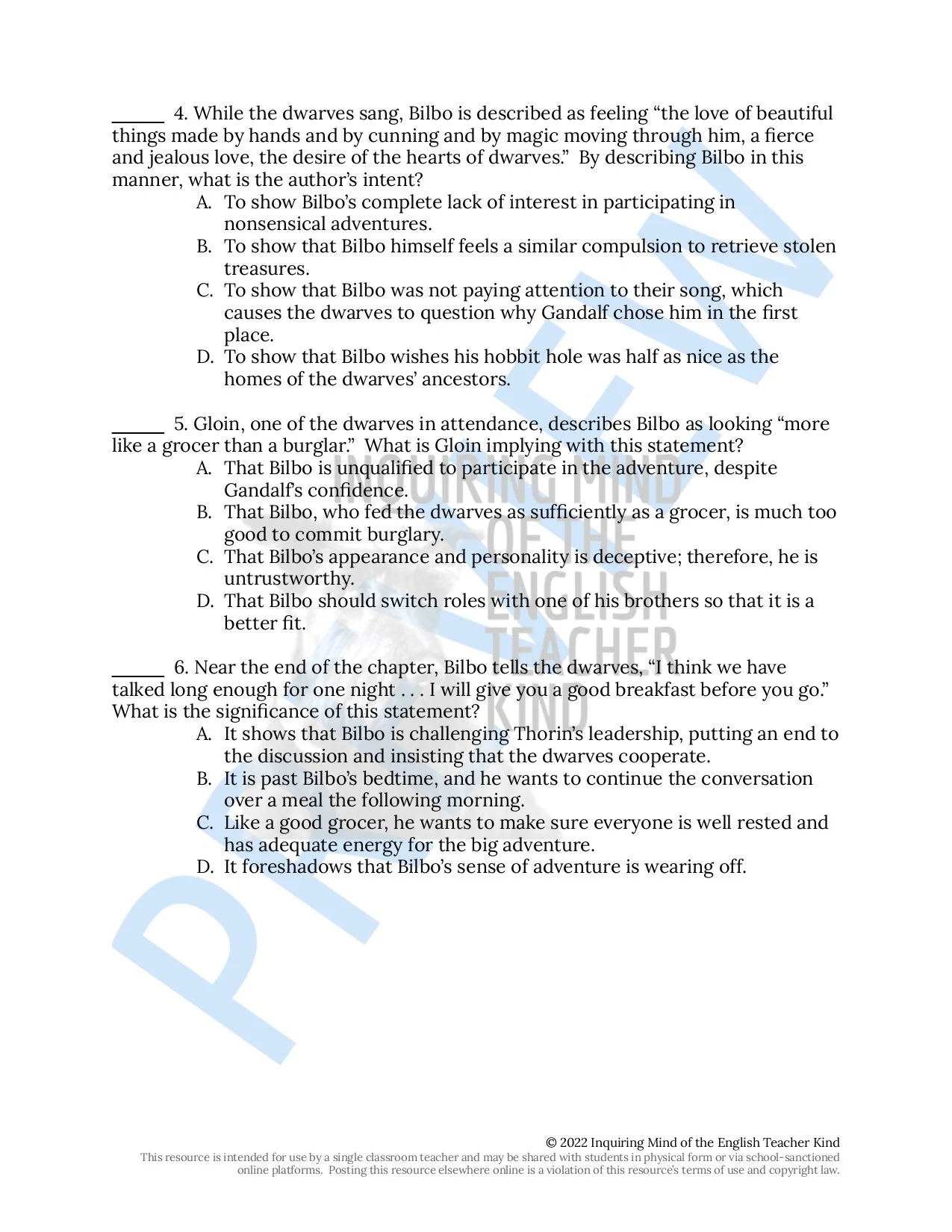 The Hobbit Close Reading Worksheets Bundle with Answer Keys — Inquiring ...