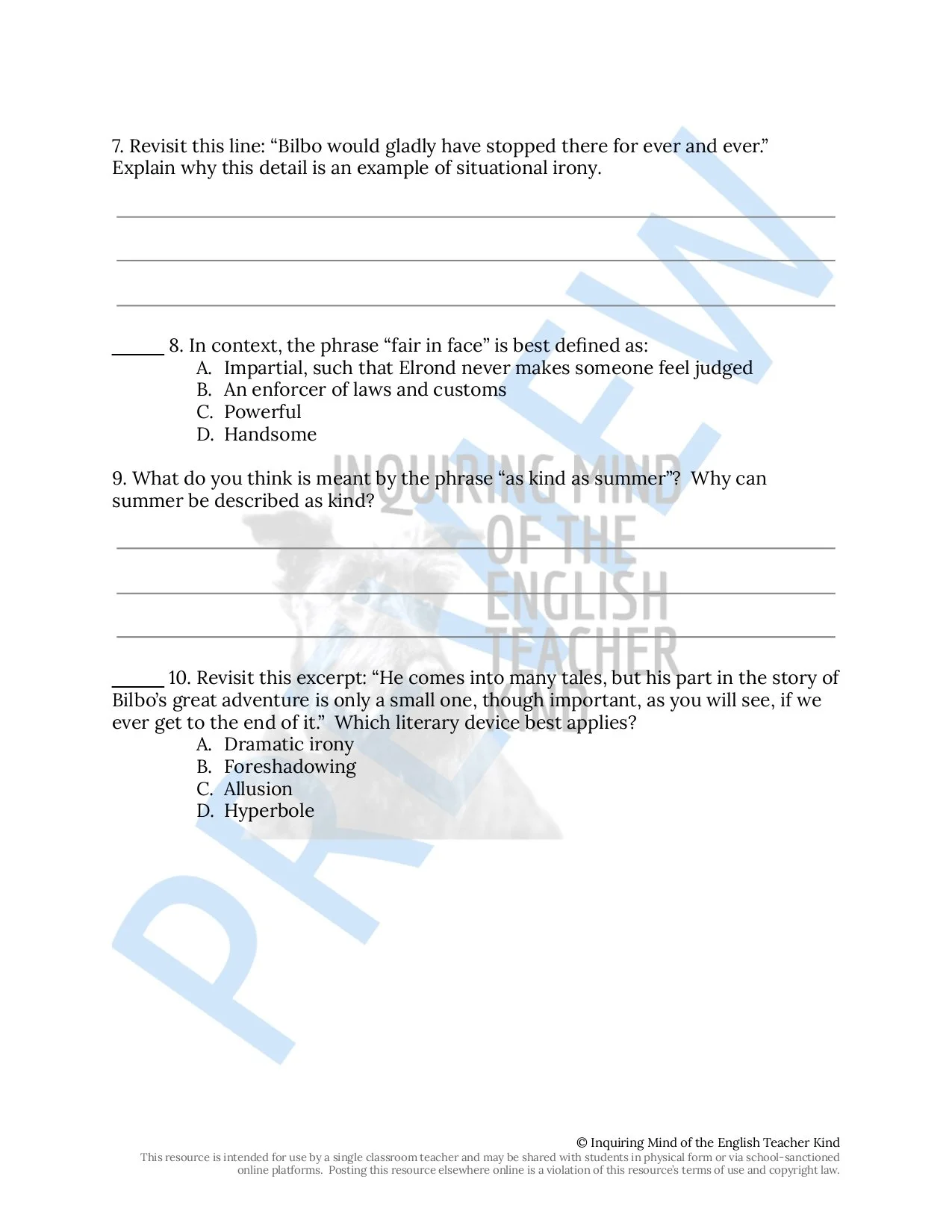 The Hobbit Close Reading Worksheets Bundle with Answer Keys — Inquiring ...