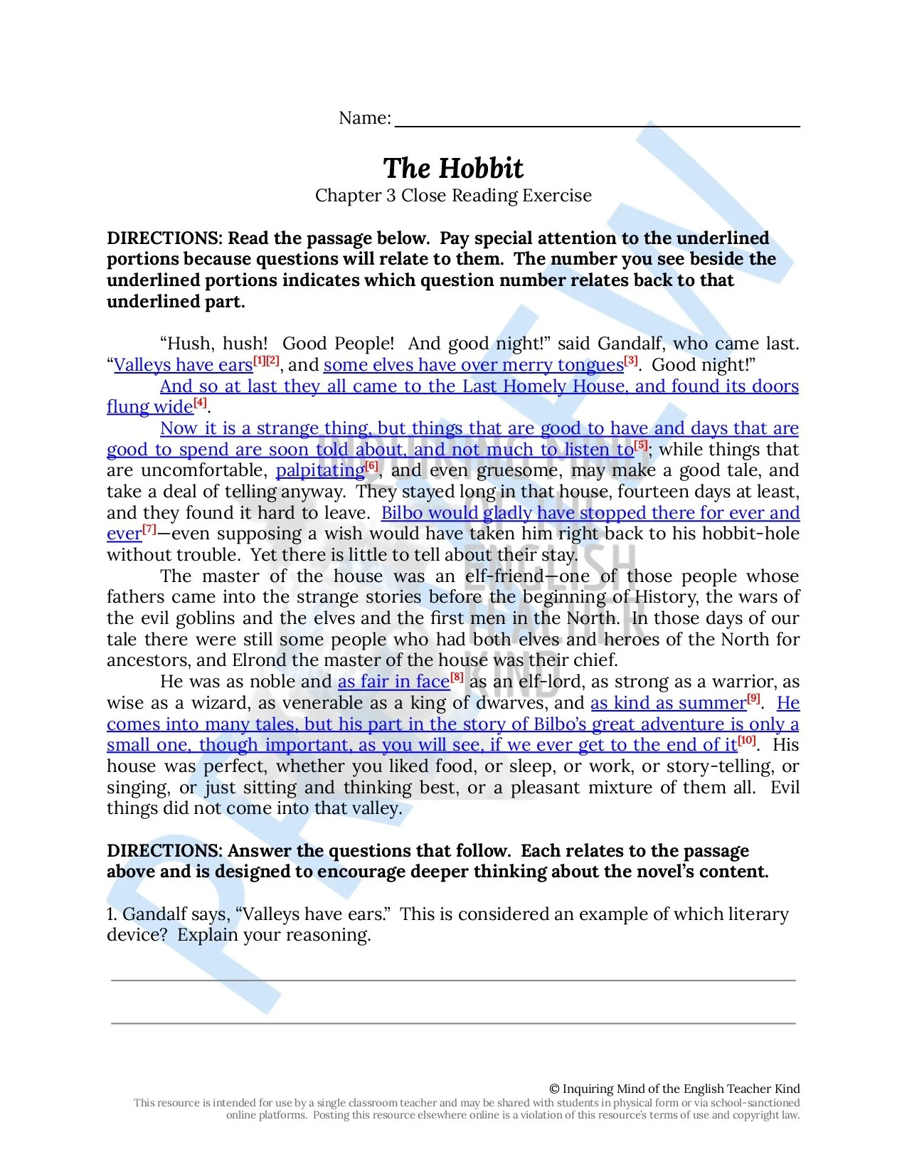 The Hobbit Close Reading Worksheets Bundle with Answer Keys — Inquiring ...