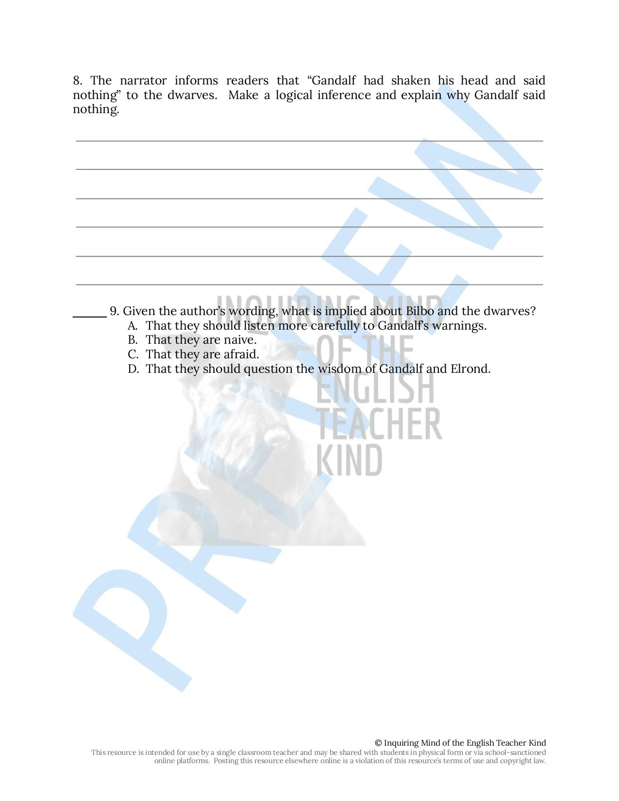 The Hobbit Close Reading Worksheets Bundle with Answer Keys — Inquiring ...