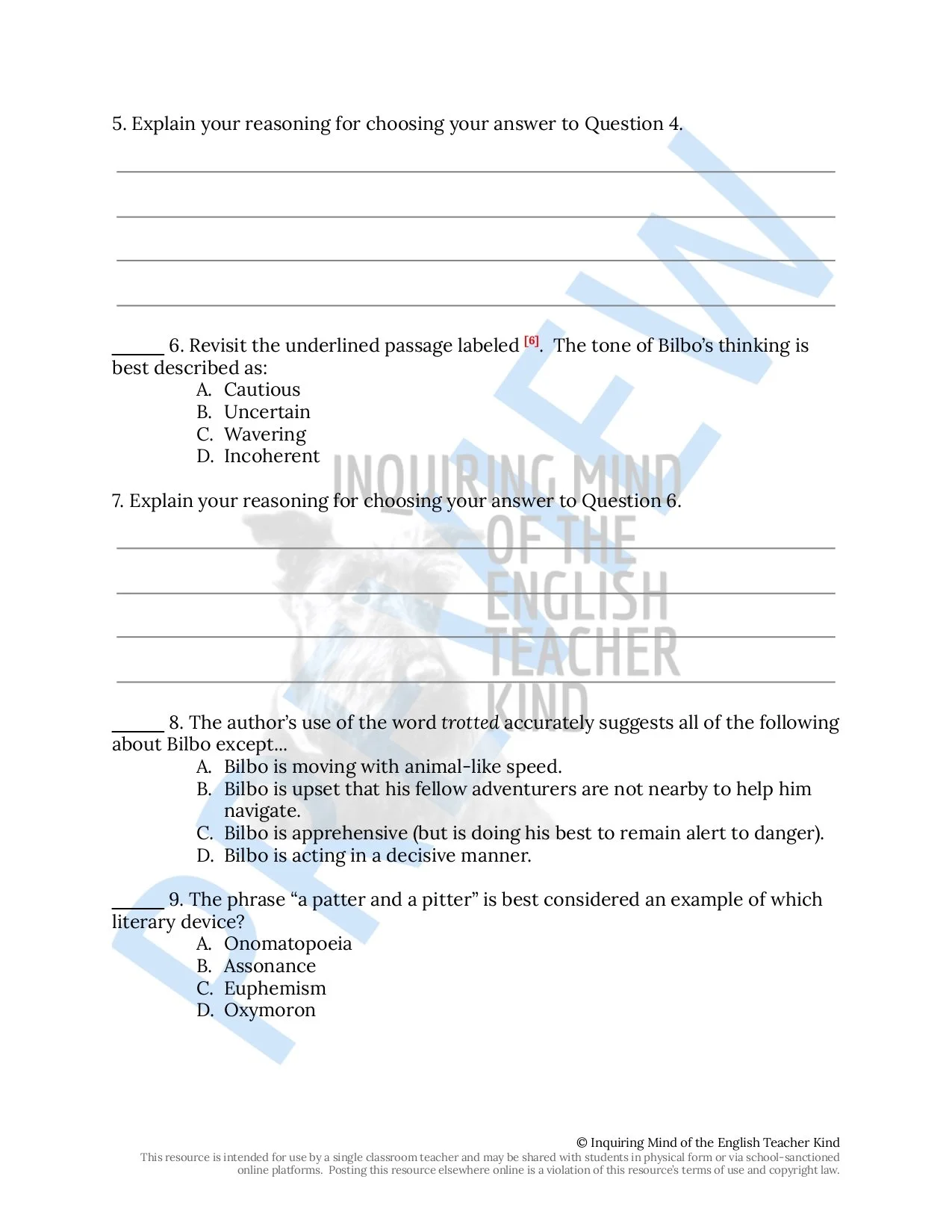 The Hobbit Close Reading Worksheets Bundle with Answer Keys — Inquiring ...