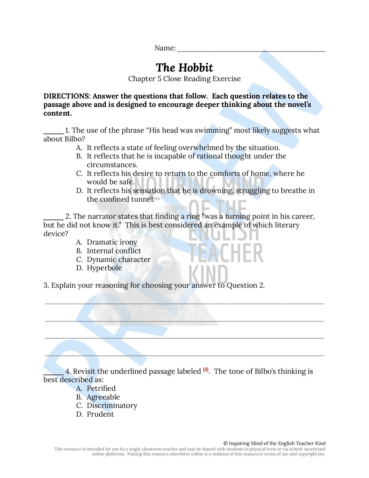 The Hobbit Close Reading Worksheets Bundle with Answer Keys — Inquiring ...